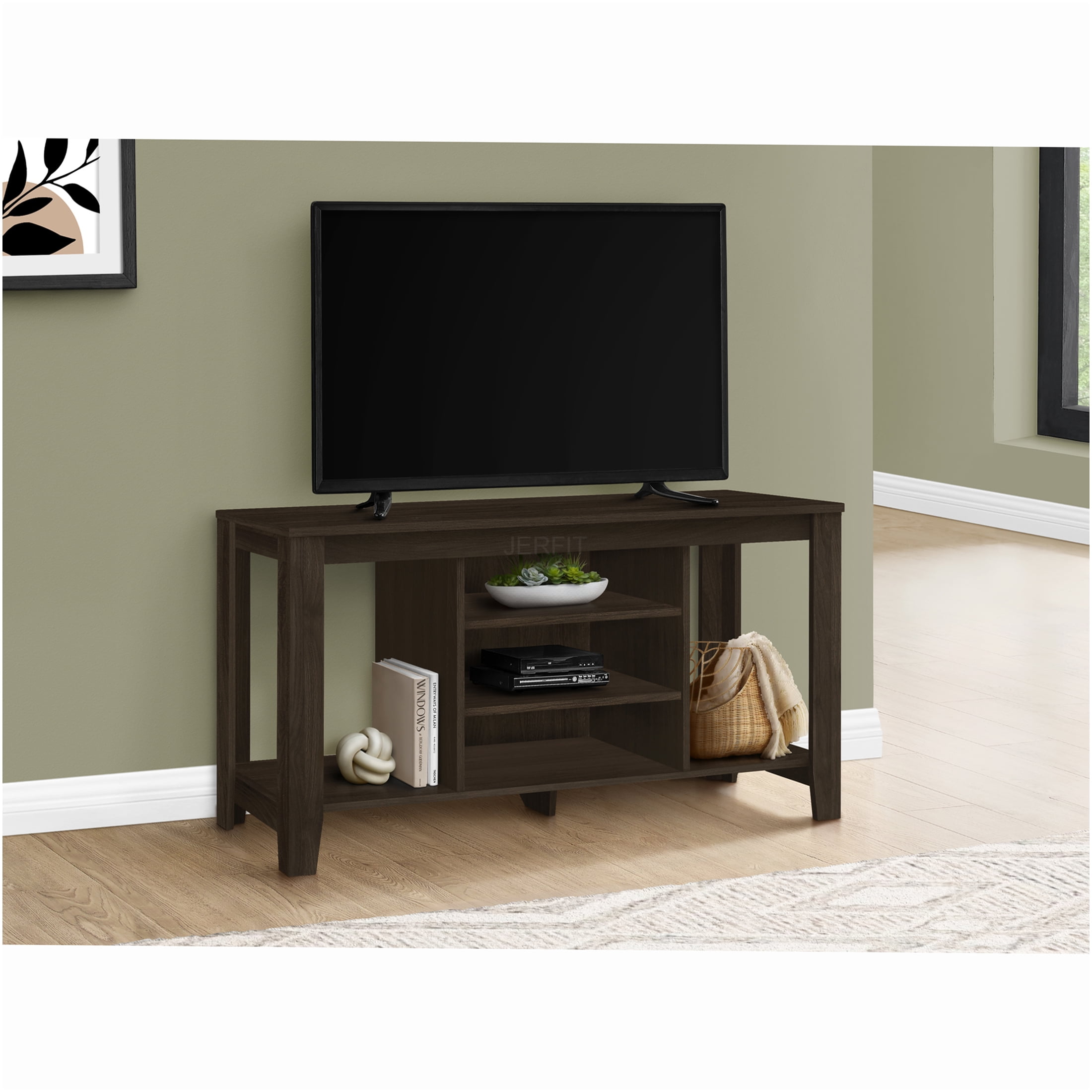 JERFIT 48 inch Espresso TV Stand with Storage Shelves, Modern Media ...