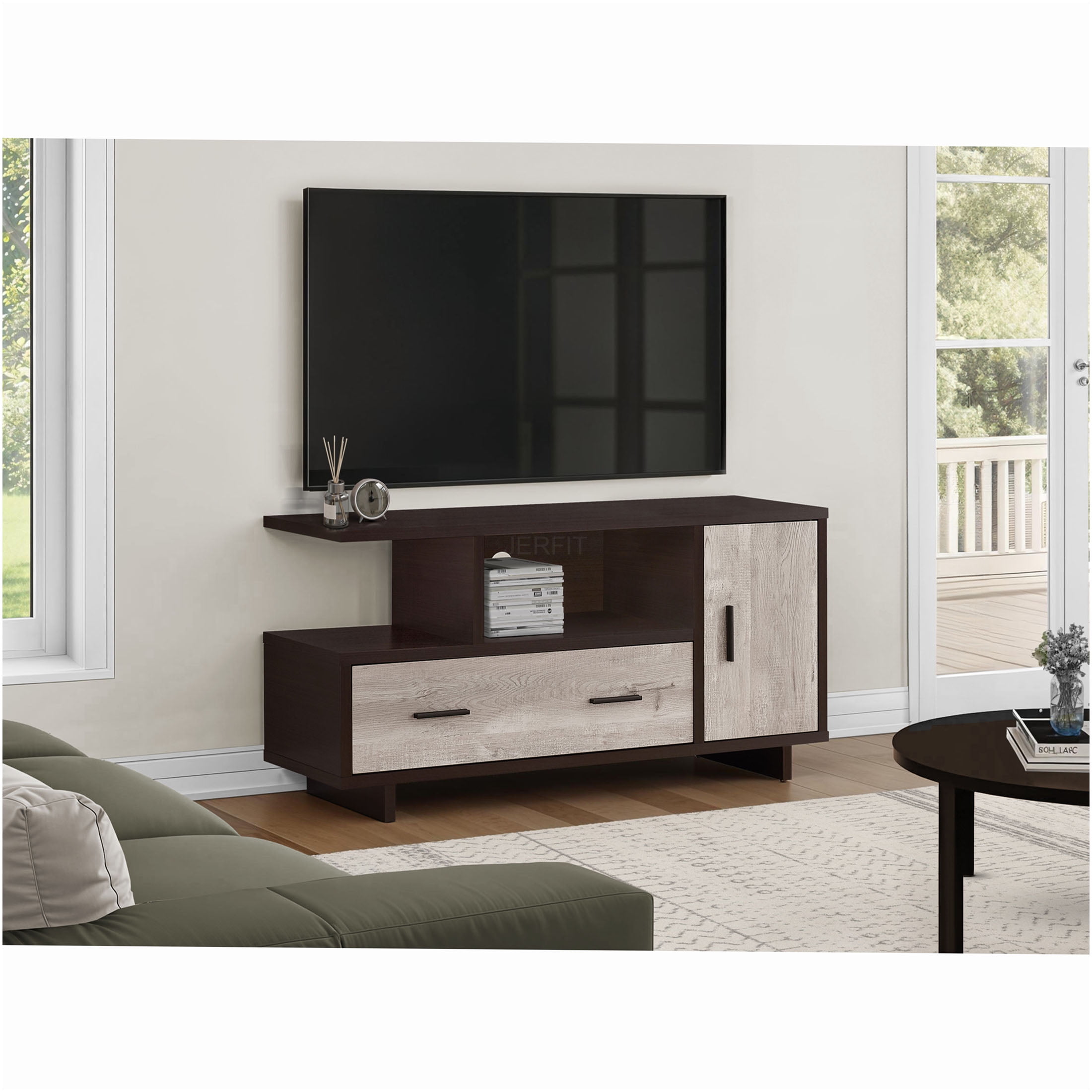 JERFIT 48 inch Espresso TV Stand with Storage Cabinet & Drawer, Modern ...