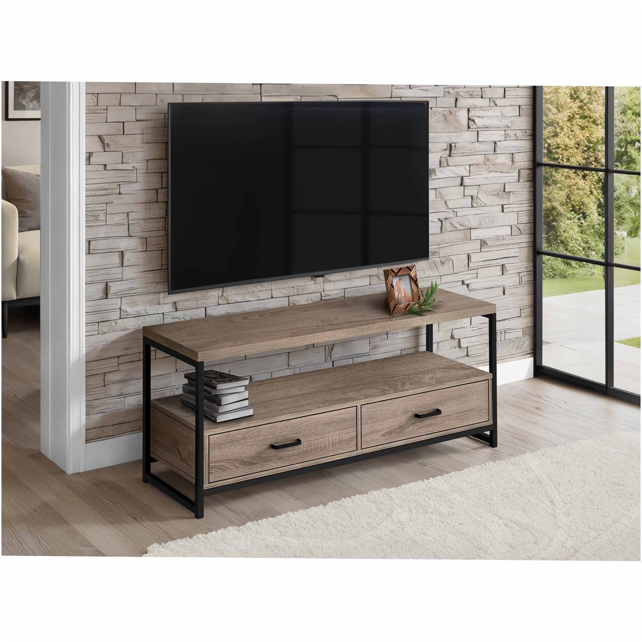 JERFIT 48 inch Modern TV Stand with Drawers, Taupe Media Console for ...