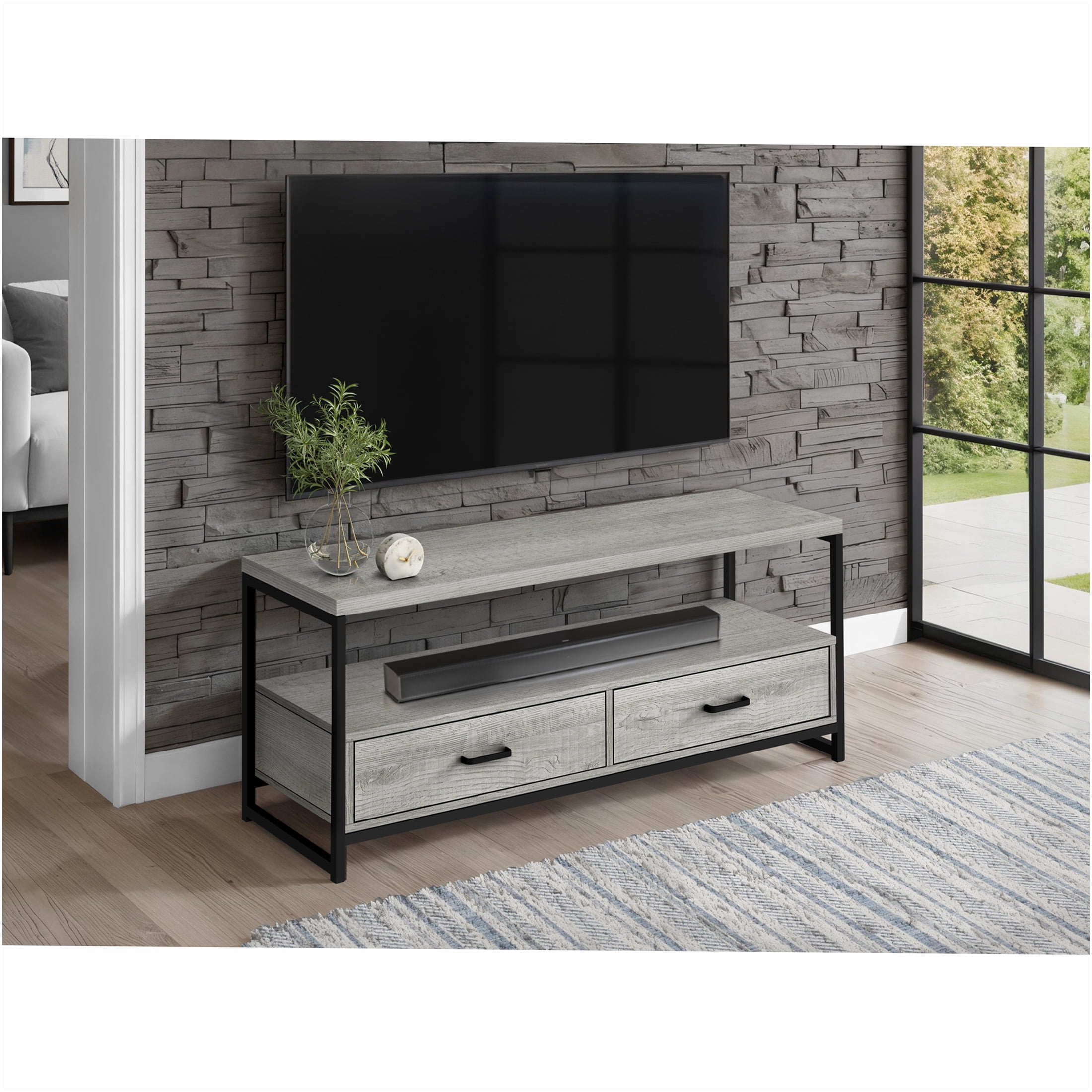 JERFIT 48 inch Modern TV Stand with Storage Drawers, Grey Media Console ...