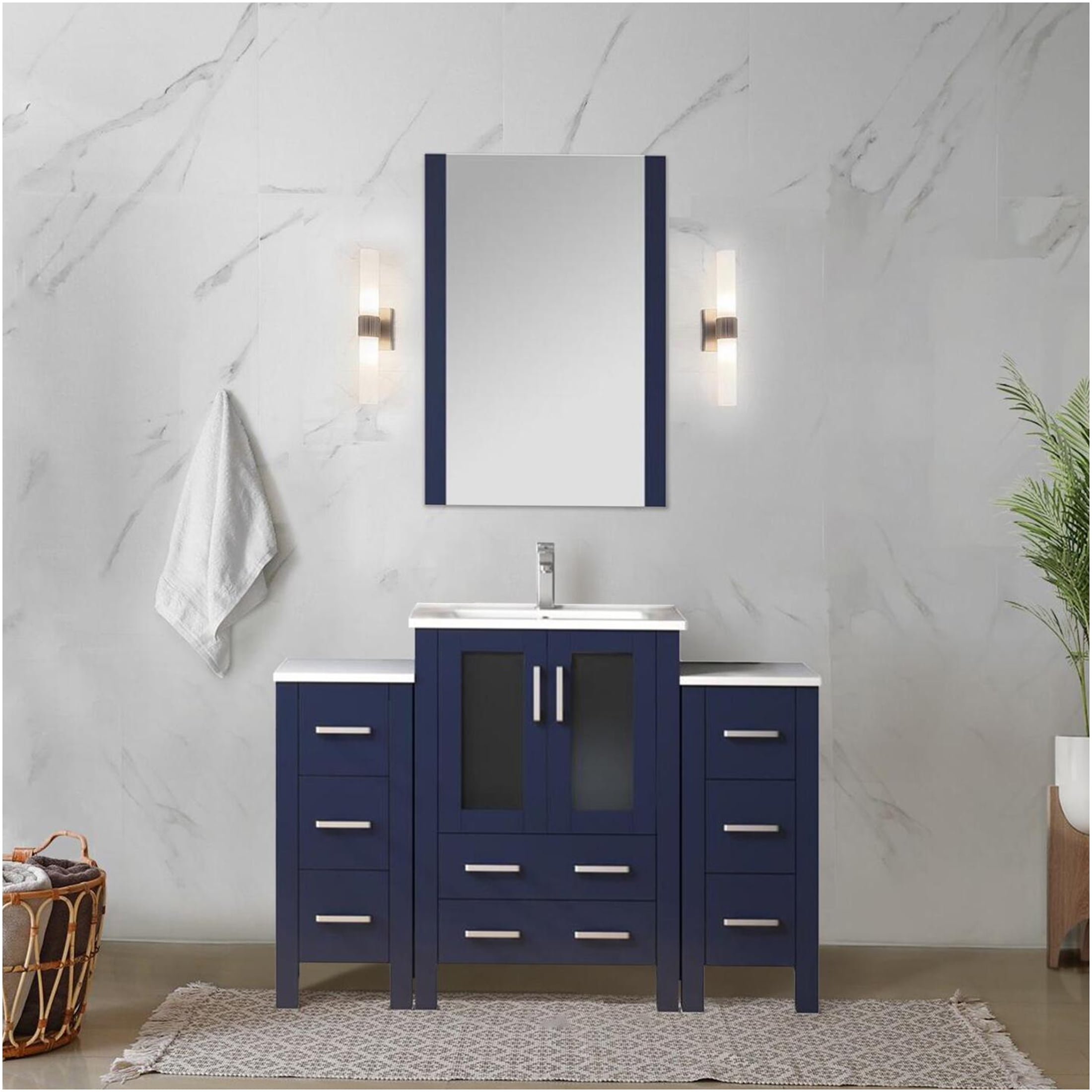 JERFIT 48 inch Navy Blue Bathroom Vanity Set with White Ceramic Top ...