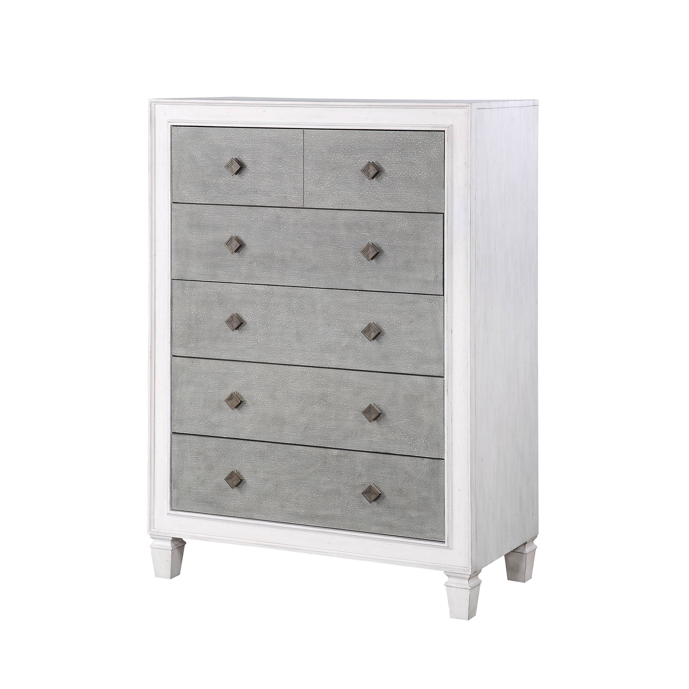 JERFIT 5-Drawer Chest Dresser, Weathered White Finish, Felt Lined ...