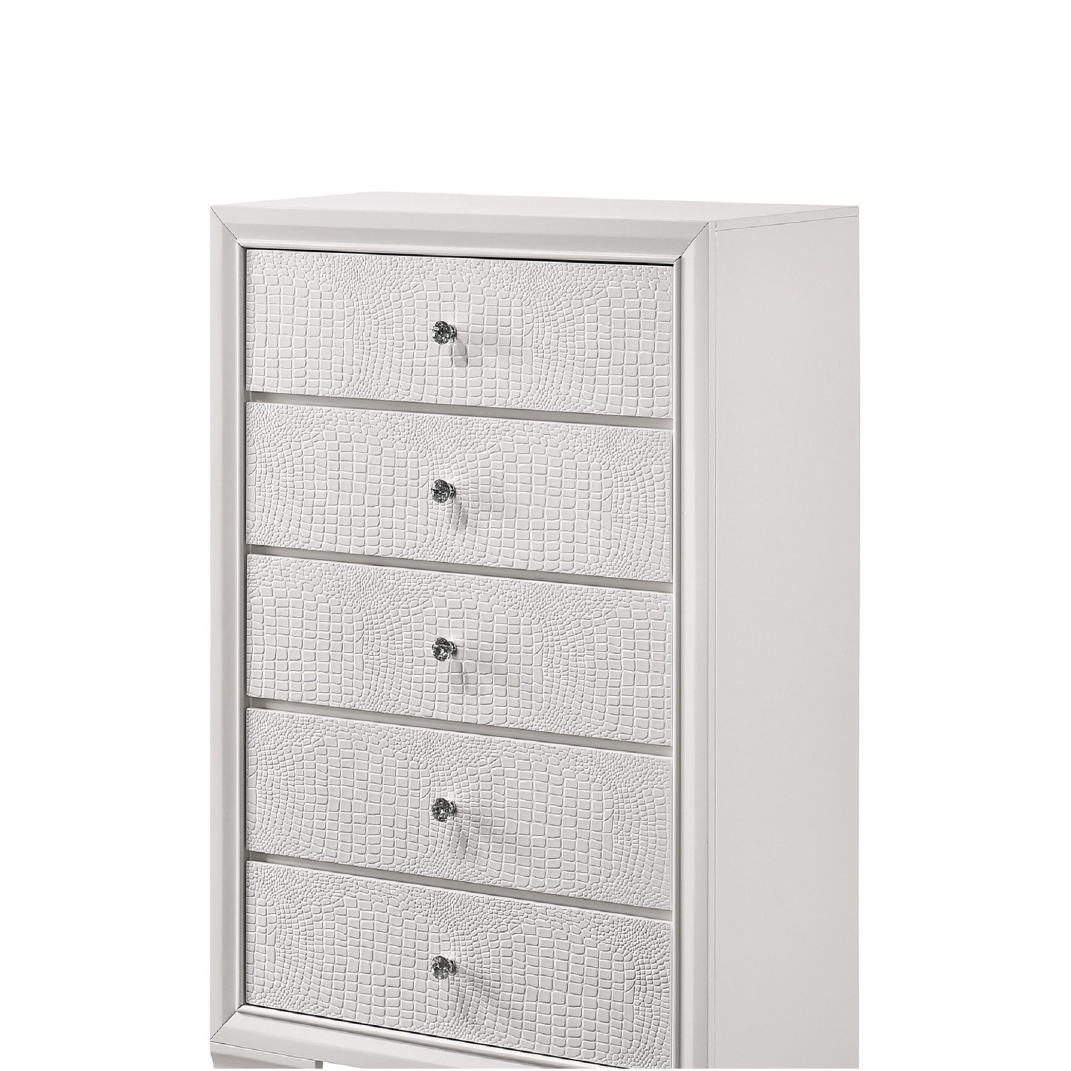 JERFIT 5-Drawer Dresser, Modern White Crocodile Embossed Chest, Solid ...