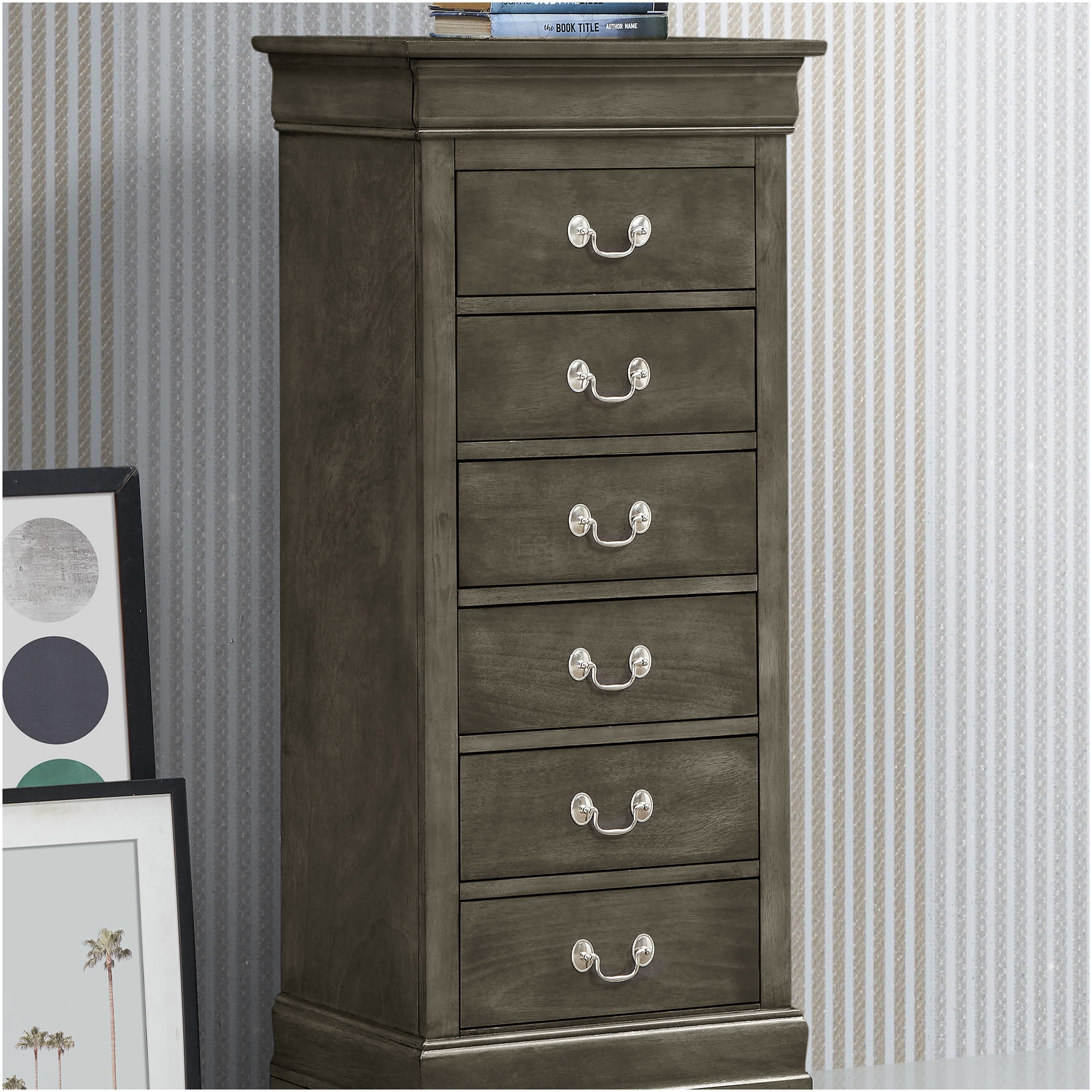 JERFIT 5-Drawer Gray Lingerie Chest, Tall Bedroom Storage Dresser with ...