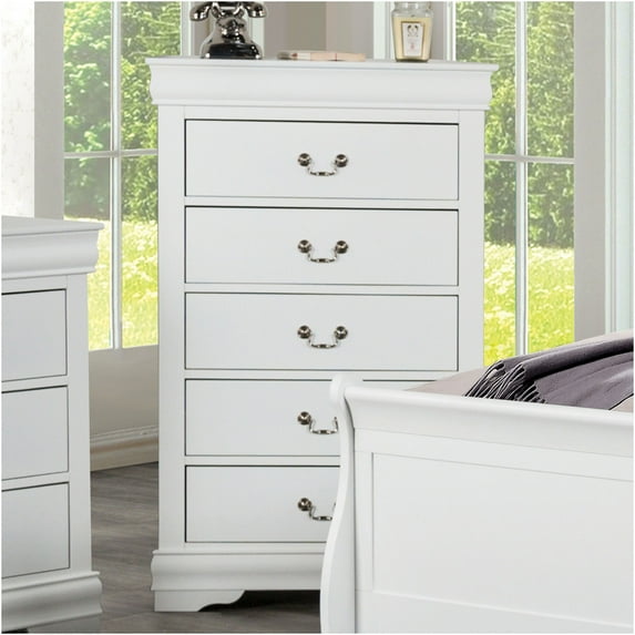 JERFIT 5-Drawer Transitional Chest, White Solid Wood Storage Tower with ...