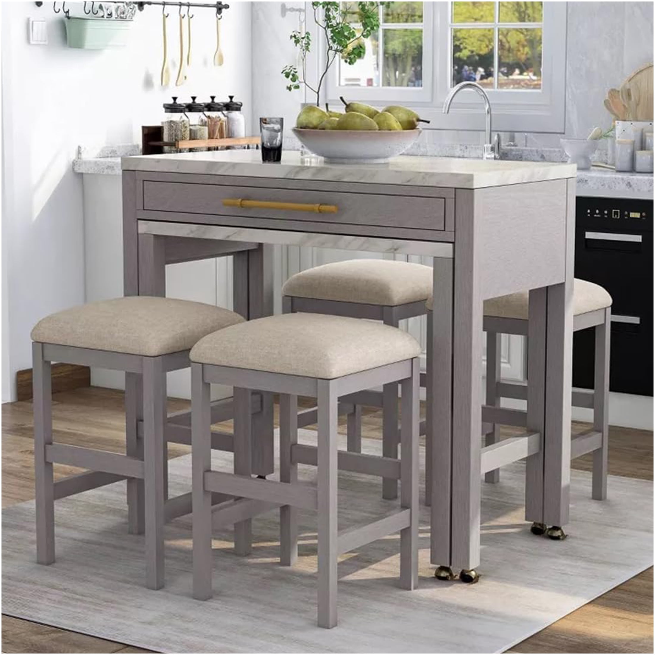 JERFIT 5-Piece Expandable Counter Height Dining Set with Storage Drawer ...
