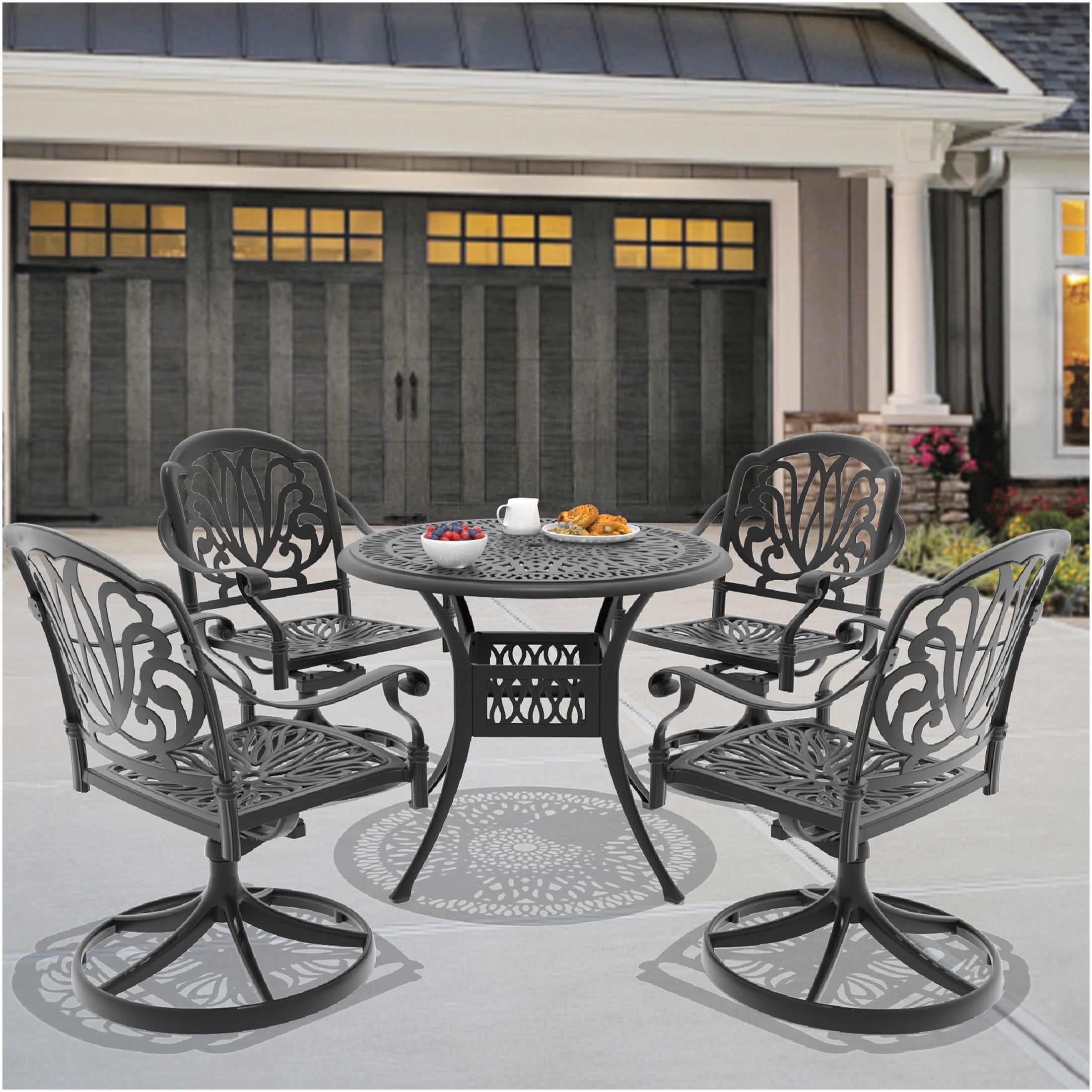 JERFIT 5-Piece Outdoor Patio Dining Set with Swivel Chairs, 35 inch ...