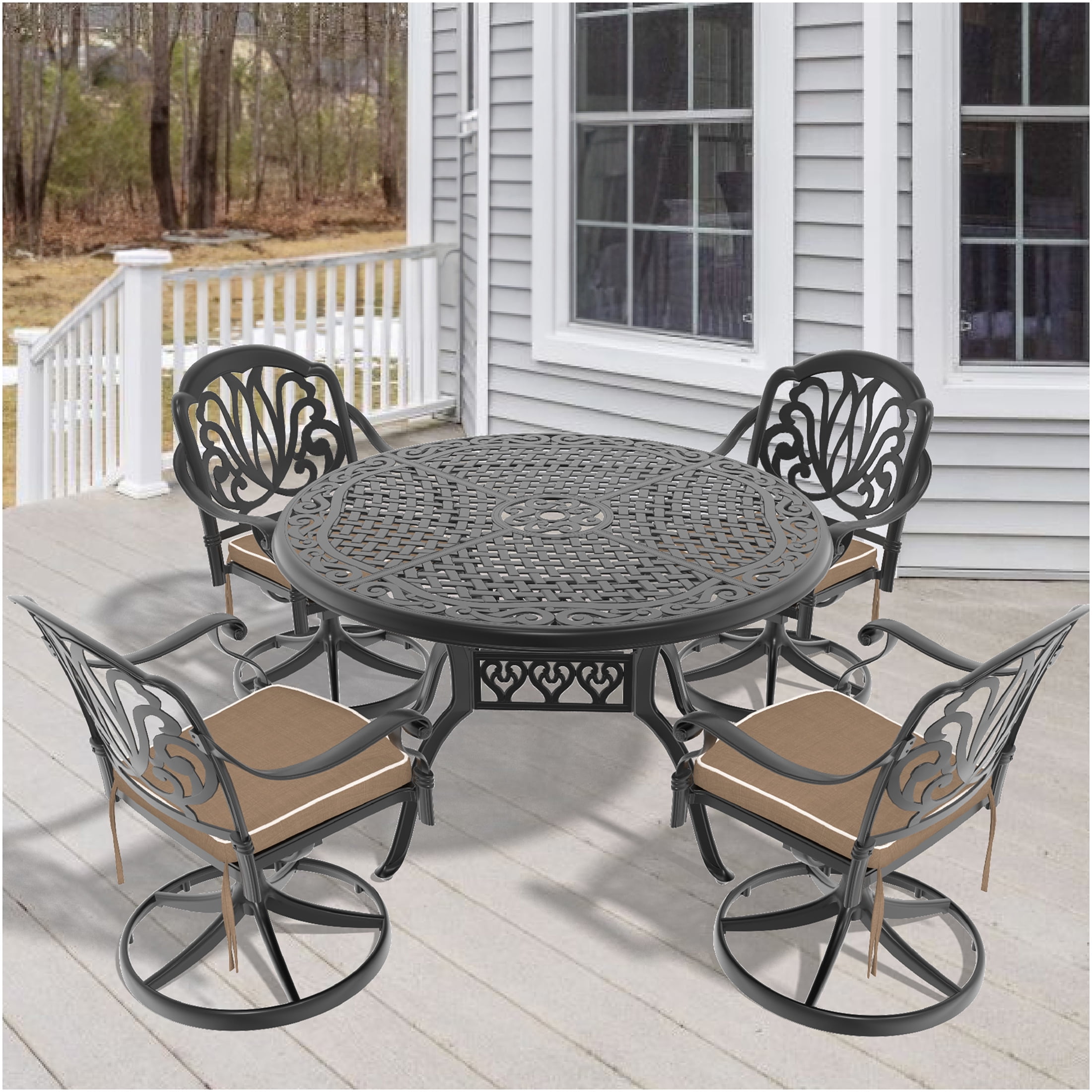 JERFIT 5-Piece Outdoor Patio Dining Set with Swivel Chairs, 48-inch ...