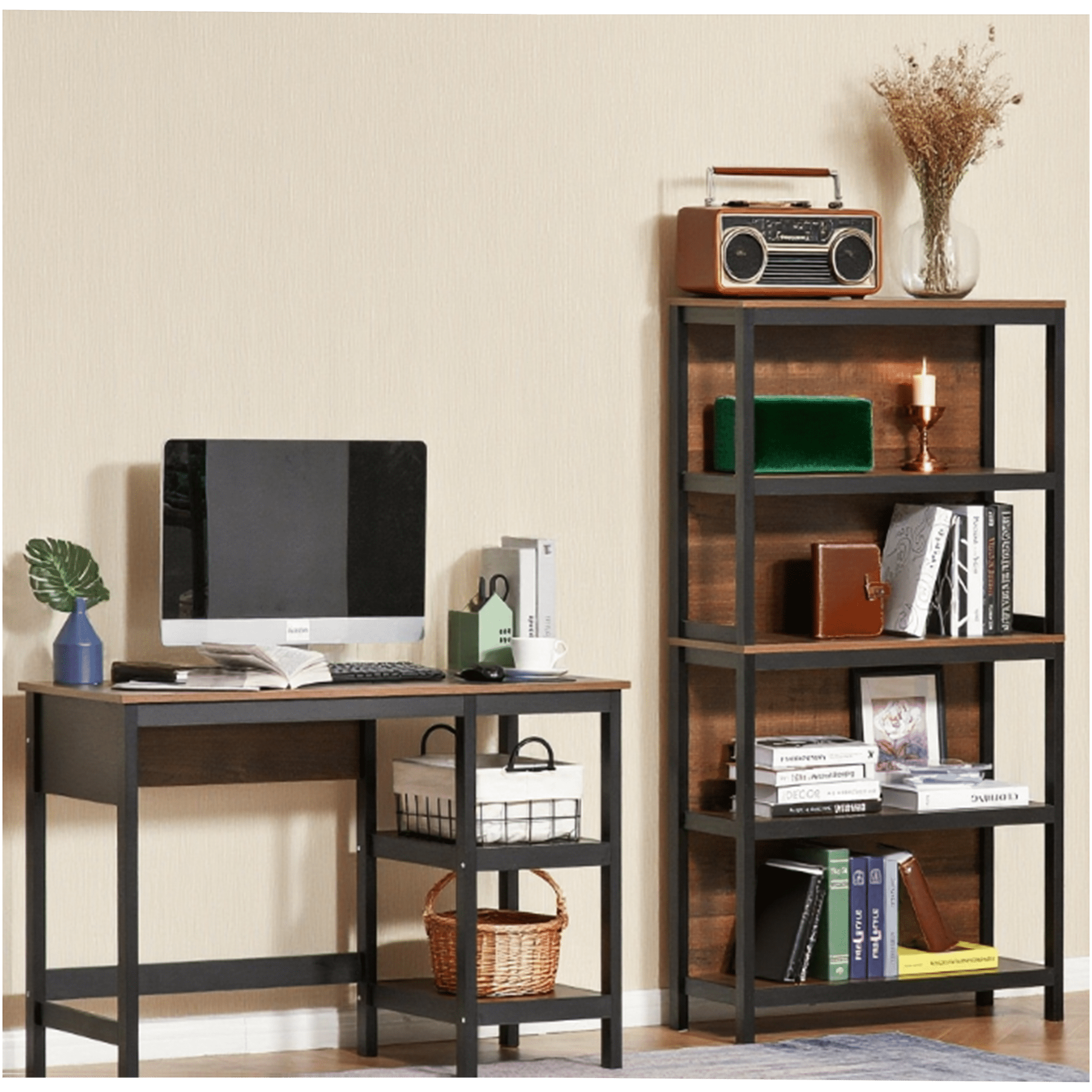 JERFIT 5-Tier Storage Bookshelf, Industrial Ladder Shelf Organizer Rack ...