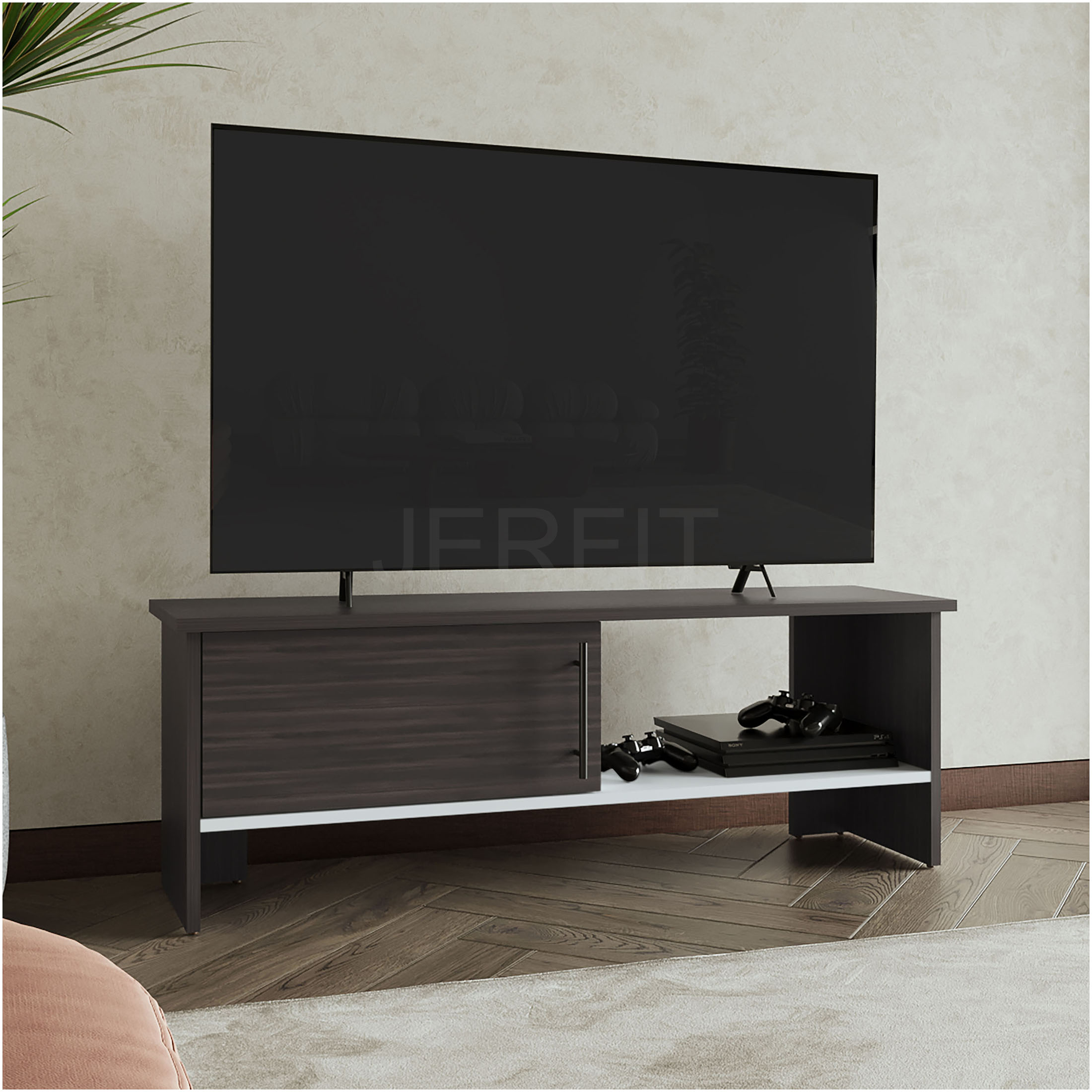 JERFIT 54 inch TV Stand with Storage Cabinet, Modern Entertainment Center for Living Room, Media ...