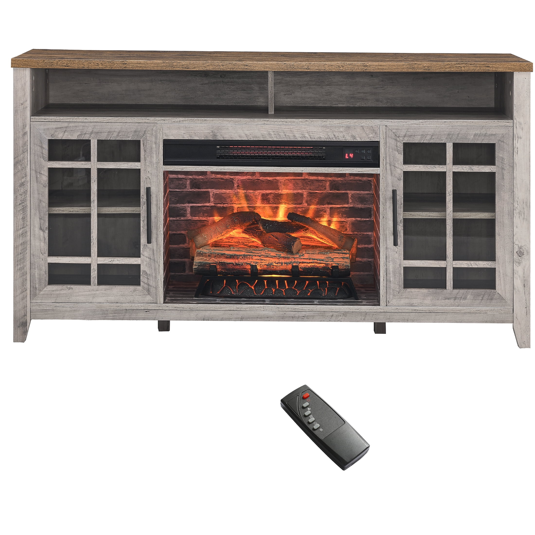JERFIT 55 inch Gray Wash TV Stand with Electric Fireplace Heater, Media ...