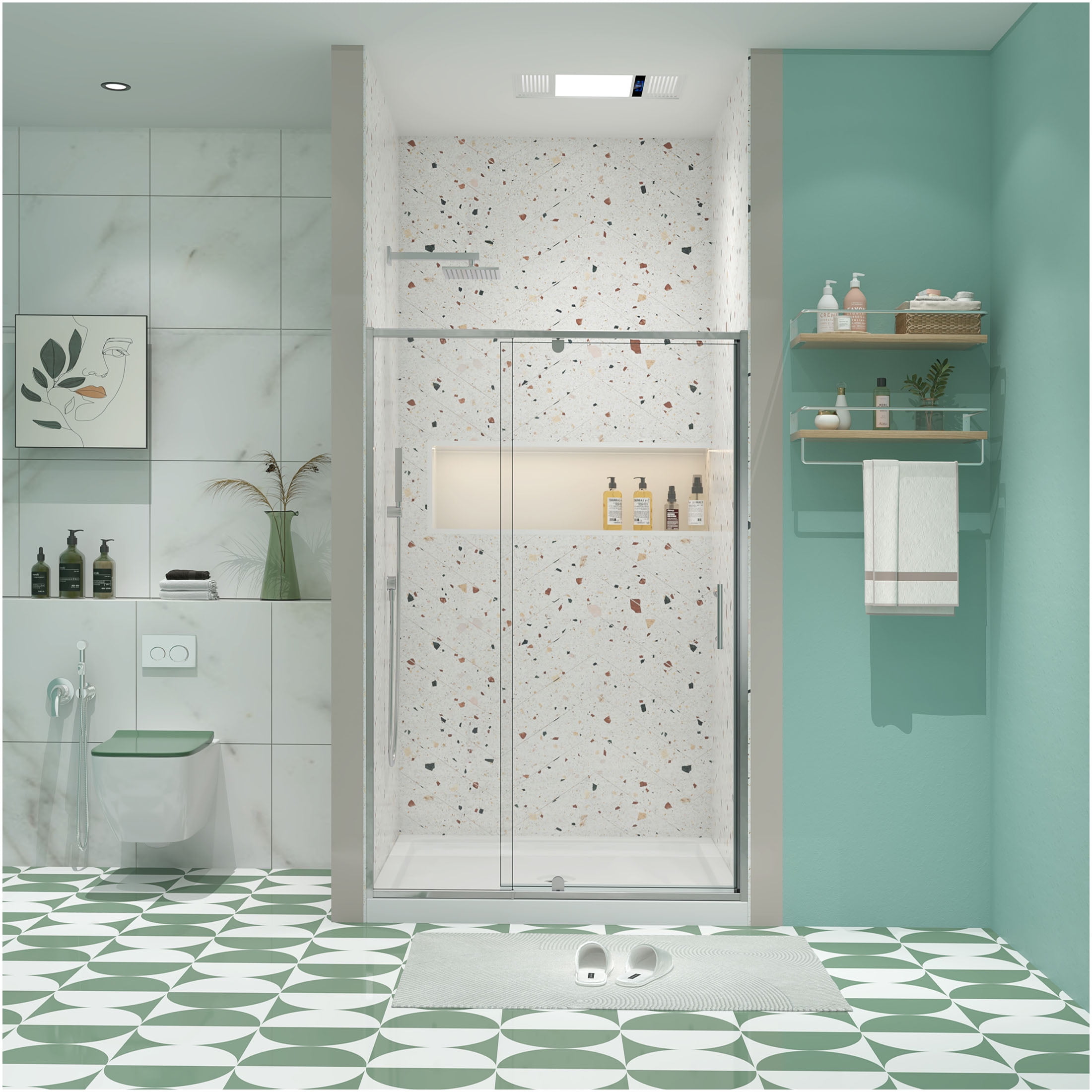 JERFIT 56-60" Pivot Shower Door, Chrome Framed Tempered Glass Enclosure ...