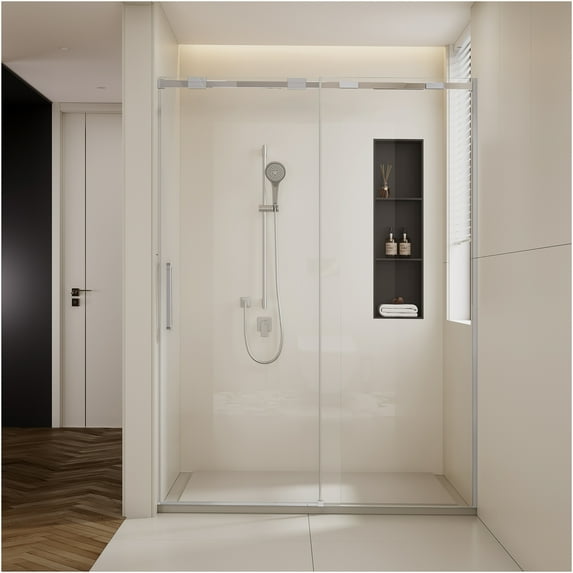 JERFIT 56 to 60 Inch Semi-Frameless Sliding Shower Door with 8mm Clear ...