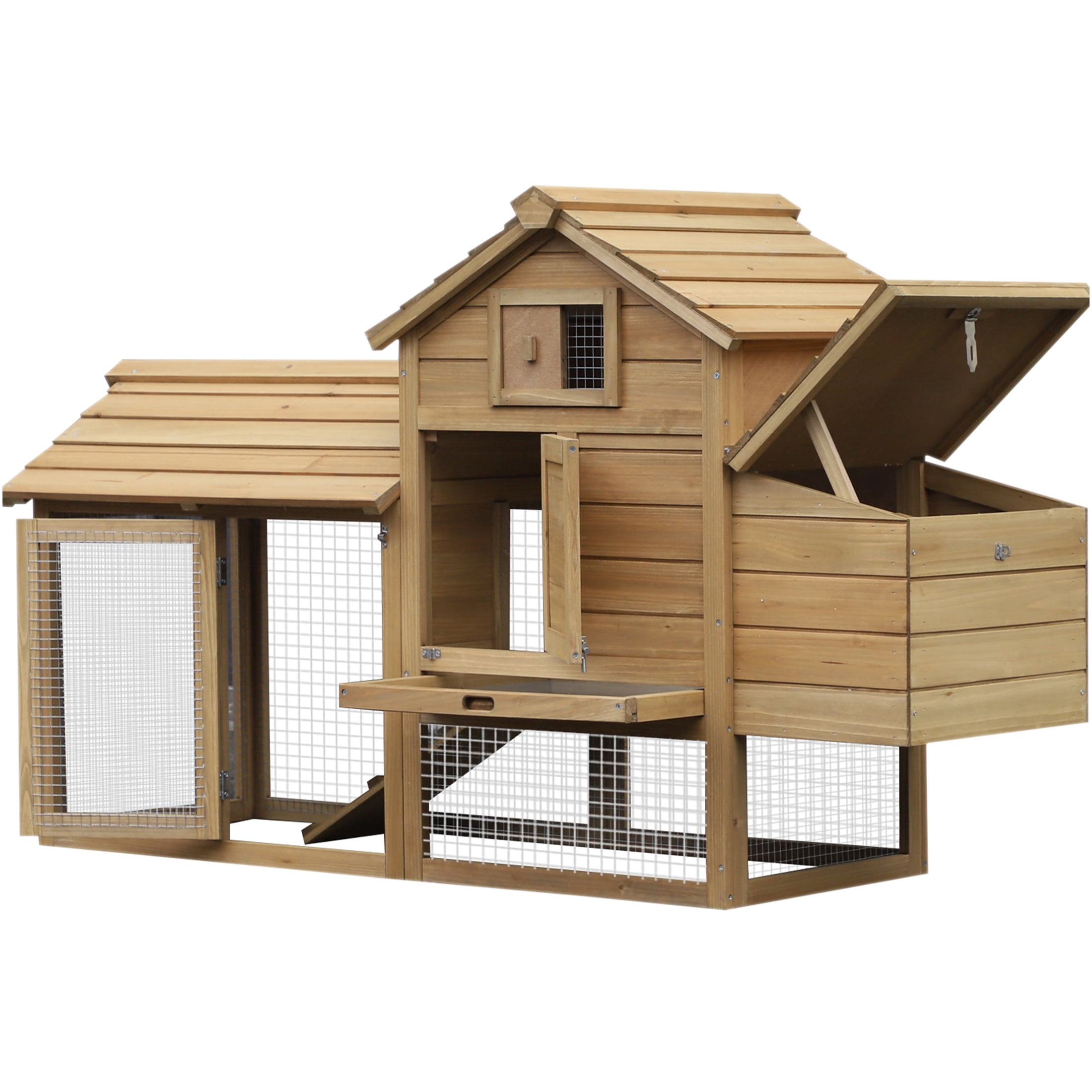 JERFIT 59 Inch Outdoor Wooden Chicken Coop with Run, Nesting Box, Slide ...
