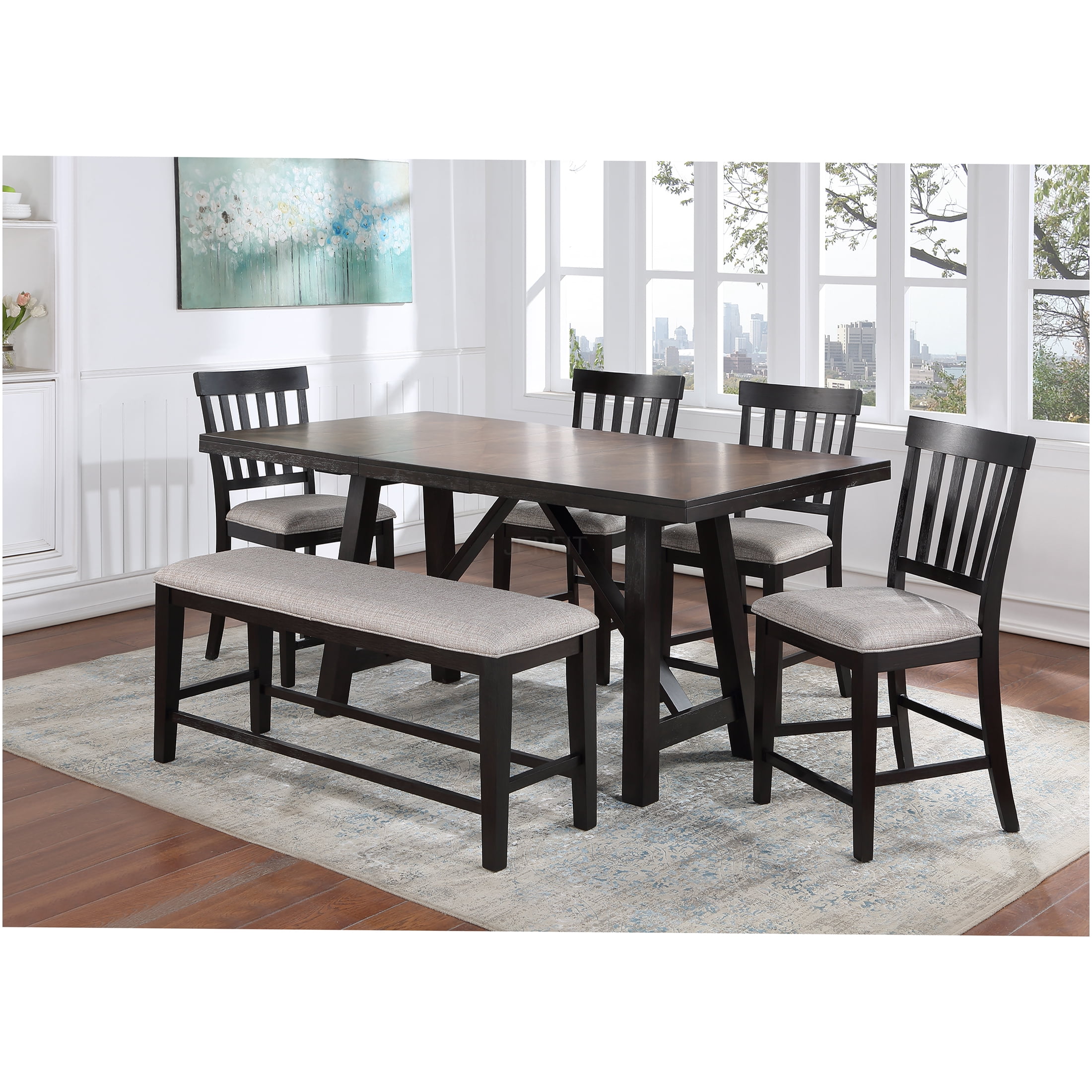 JERFIT 6-Piece Dining Set with Table, PU Leather Upholstered Silver and ...
