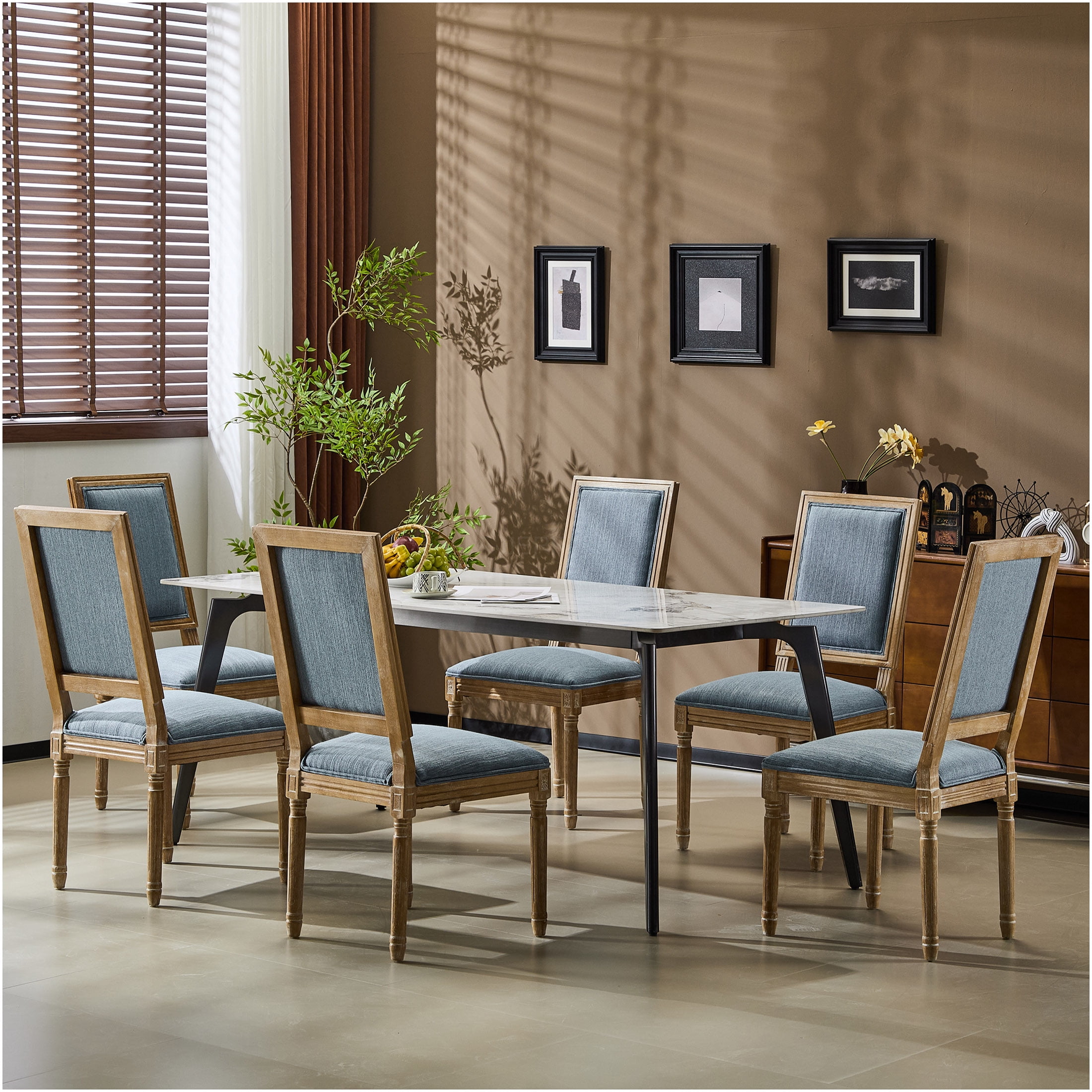 JERFIT 6-Piece Slate Blue Cane Back Dining Chairs Set, Upholstered Seat ...