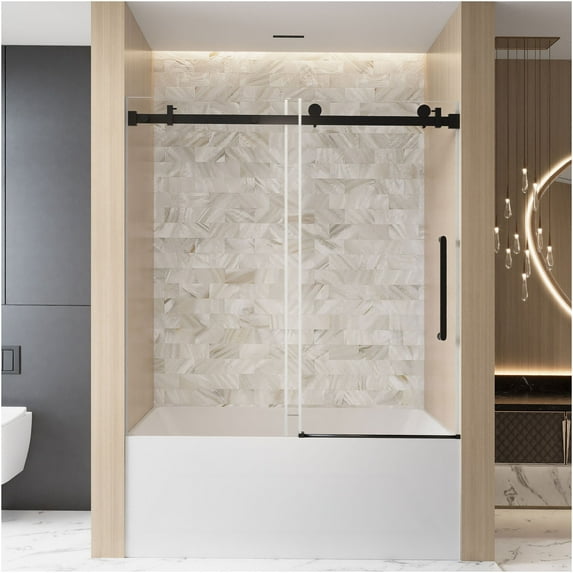 JERFIT 60" Frameless Sliding Shower Door Enclosure Kit, 56-60" Width, 1 ...