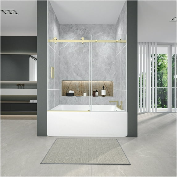 JERFIT 60-Inch Brushed Gold Frameless Sliding Shower Door, 1/4 ...