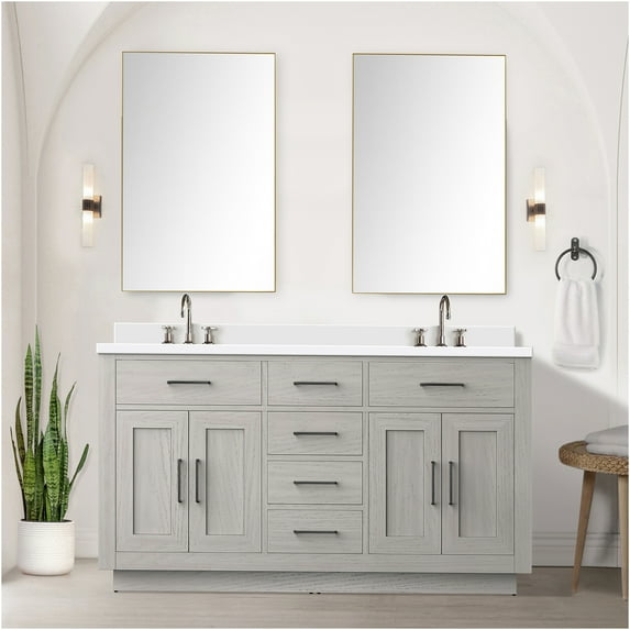 JERFIT 60 Inch White Oak Bathroom Vanity with Quartz Countertop, Soft ...