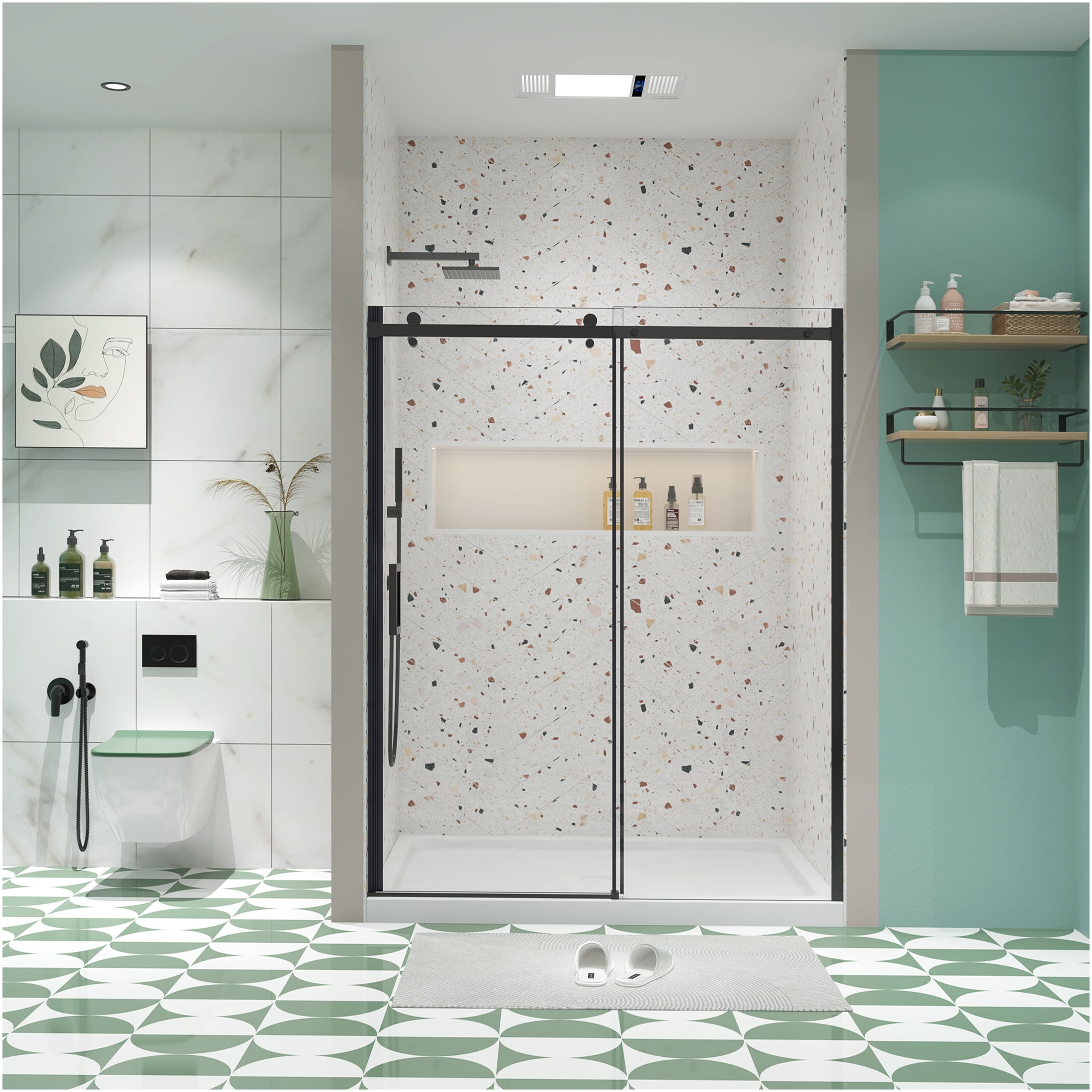 JERFIT 60" Matte Black Sliding Shower Door with Tempered Glass ...