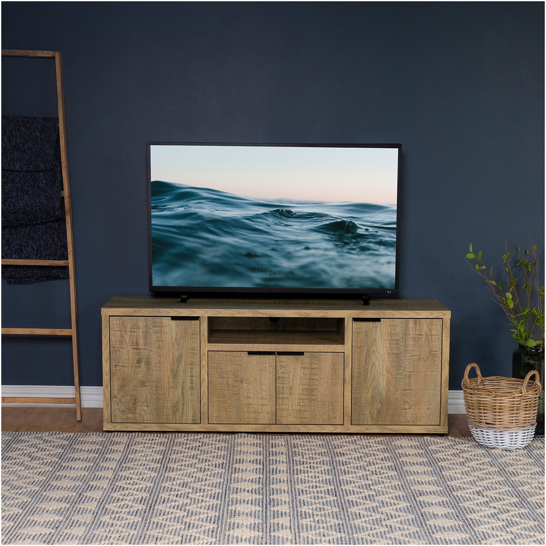 JERFIT 60-inch Farmhouse TV Stand with Storage Cabinets, Mango Finish ...