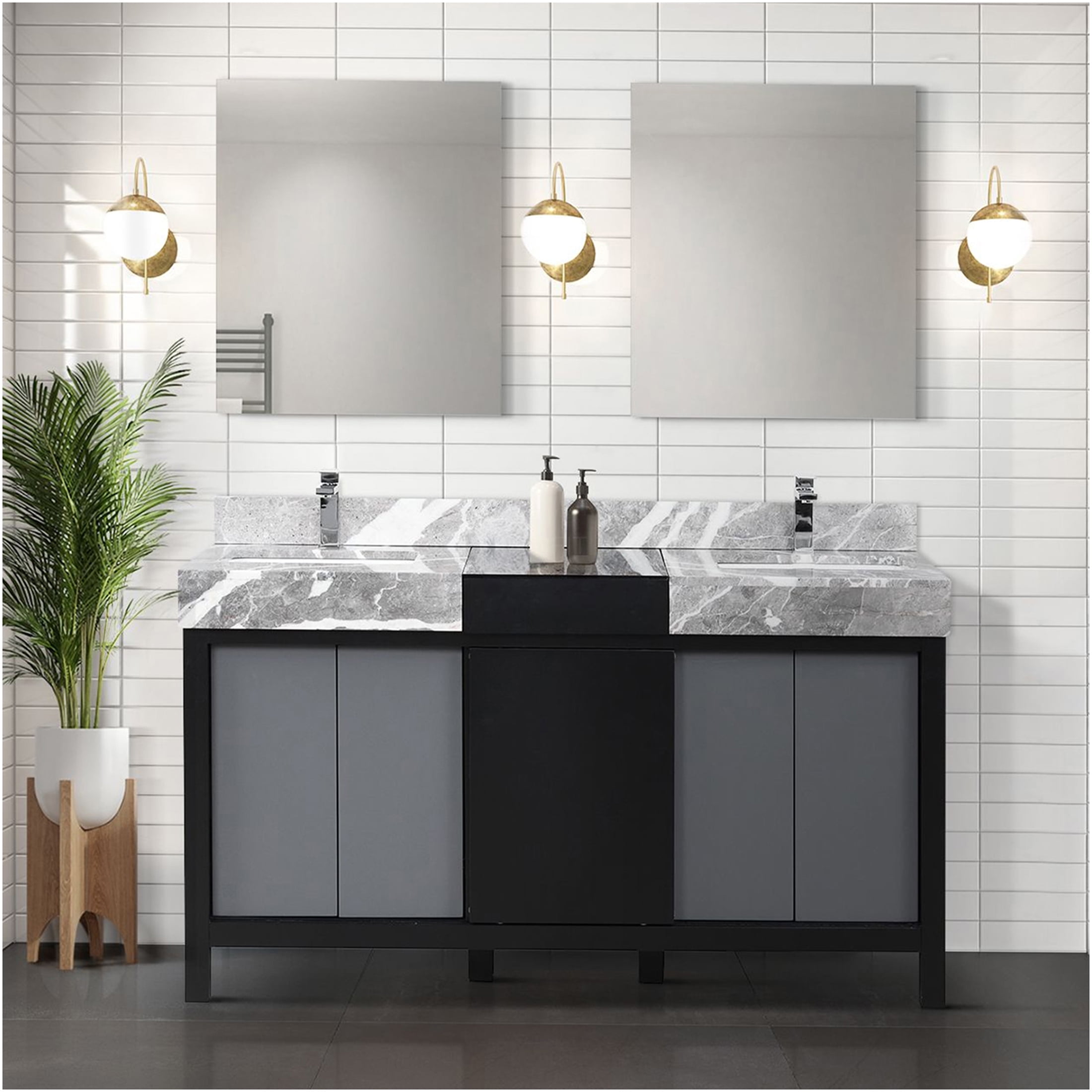 JERFIT 60 inch Modern Double Sink Bathroom Vanity Set with Marble ...