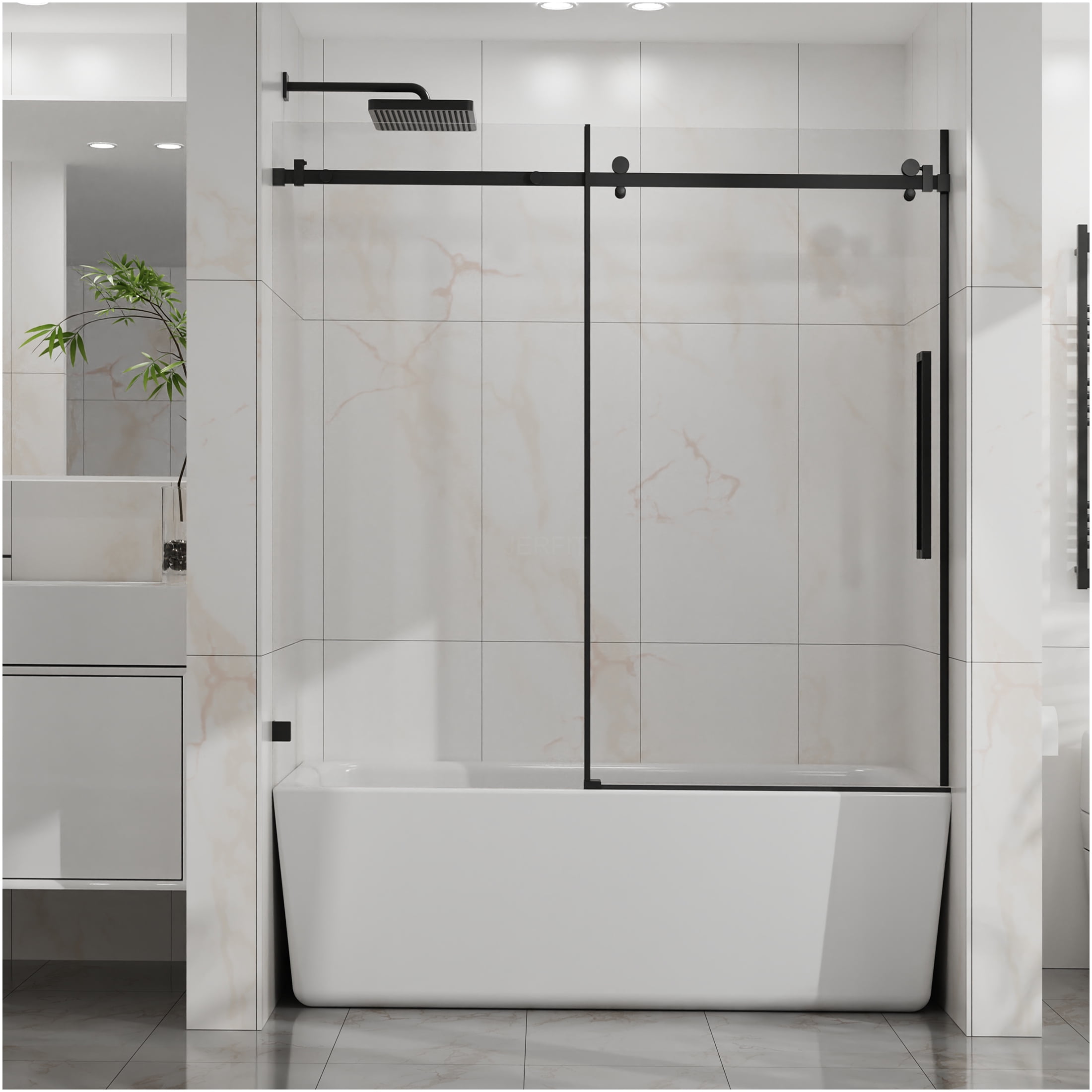 JERFIT 60x58 inch Frameless Sliding Shower Door, 1/4" Tempered Glass ...