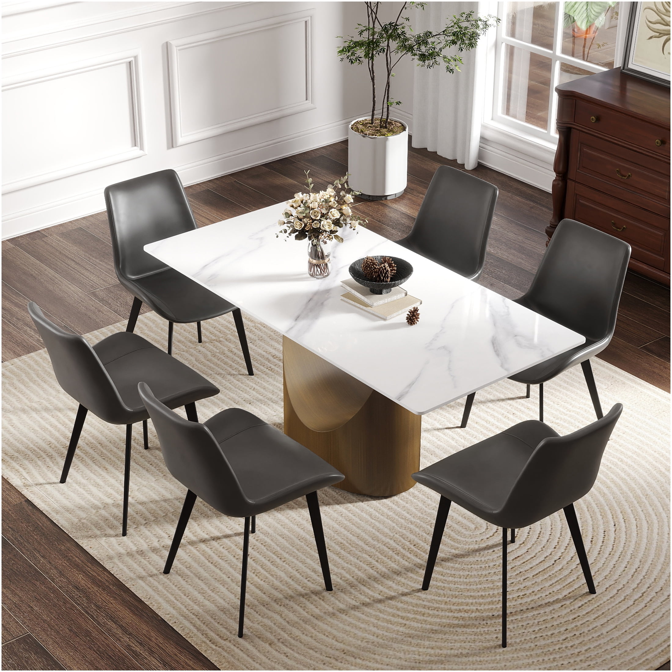 JERFIT 63 inch Modern Dining Table for 6-8 People, Sintered Stone Top ...