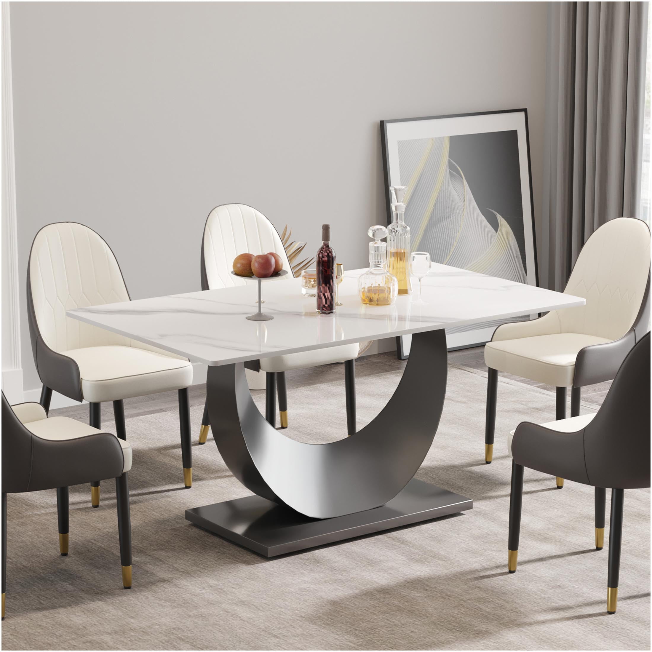 JERFIT 63 inch White Sintered Stone Dining Table for 6-8 People with ...