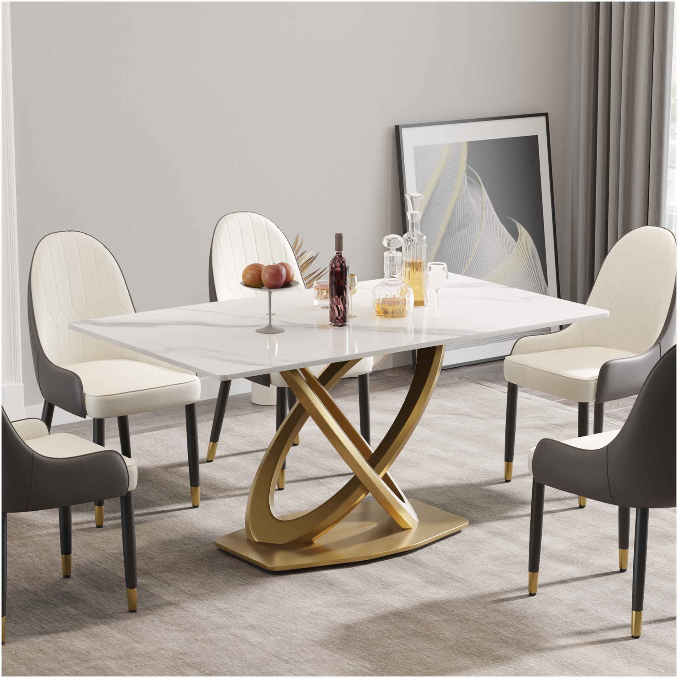 JERFIT 63 inch White Sintered Stone Dining Table for 6-8 People with ...