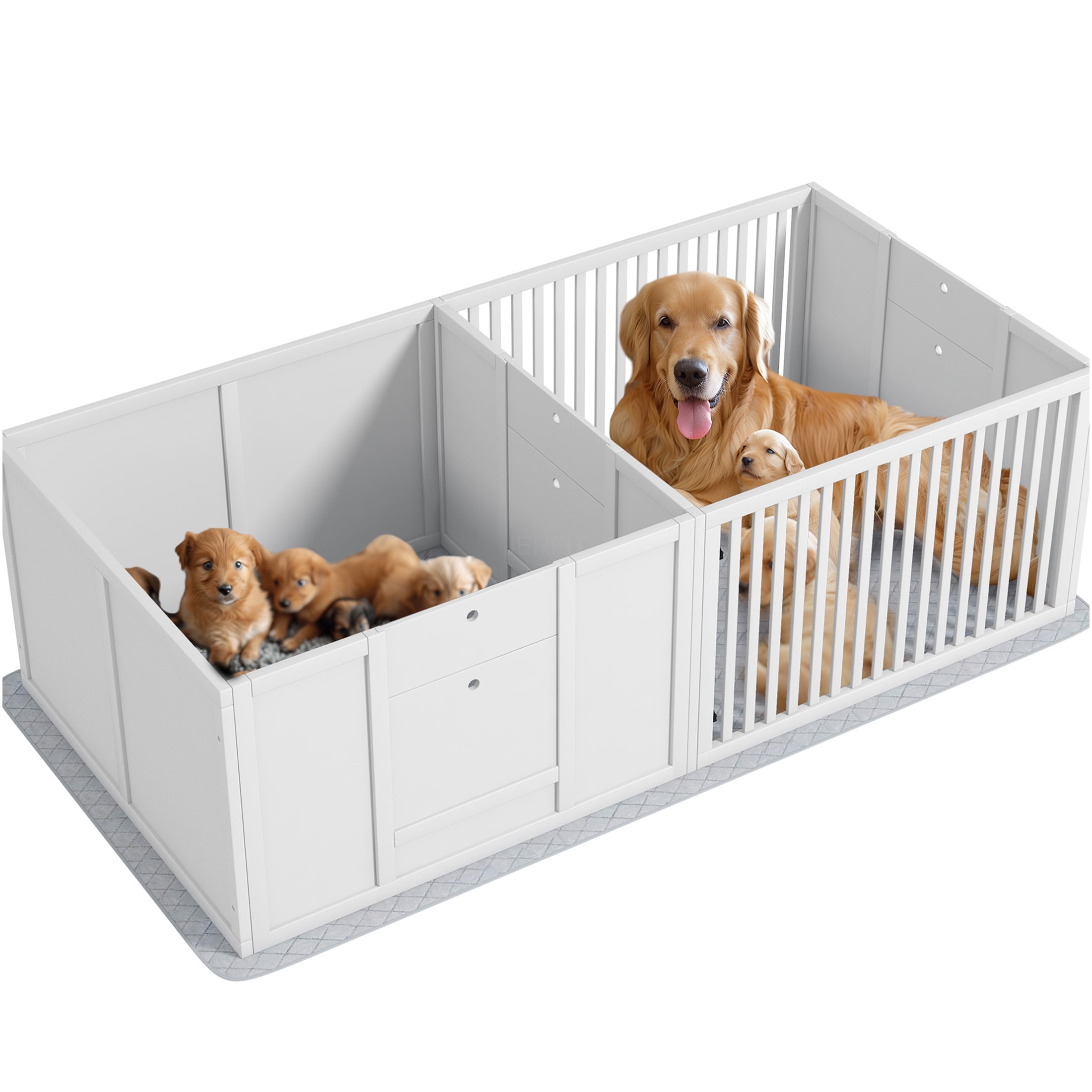 JERFIT 65" Large Dog Whelping Box with Removable Door, Waterproof Floor ...