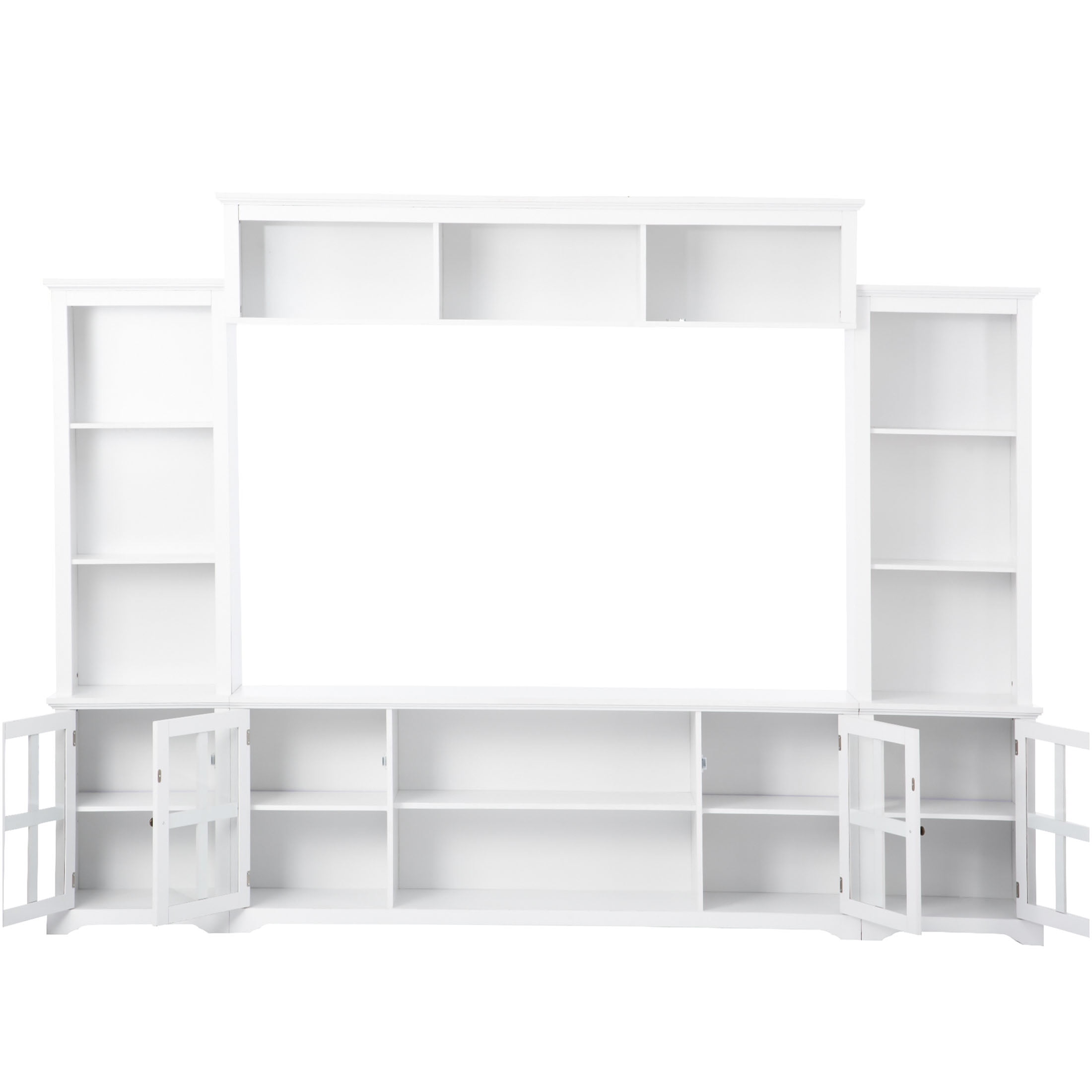 JERFIT 66 inch TV Stand with Overhead Bridge & Storage Cabinets, Modern ...