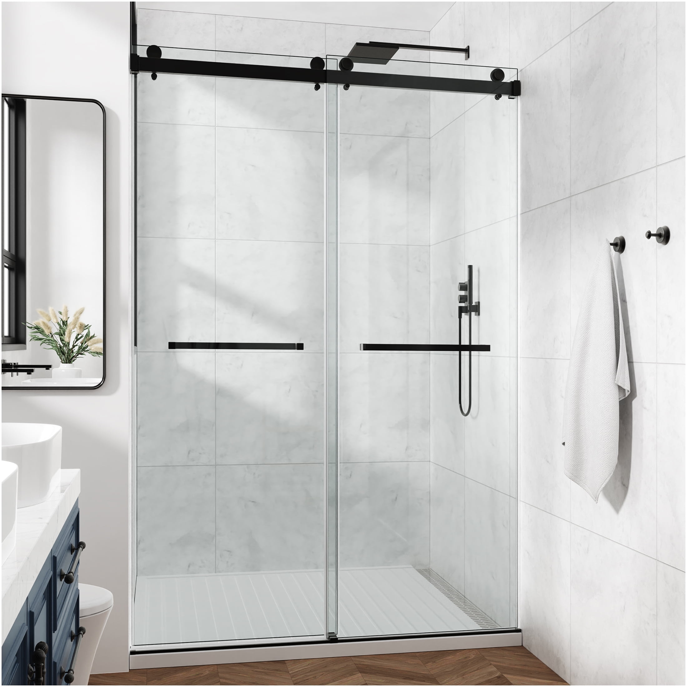 JERFIT 66" x 76" Frameless Sliding Shower Door Enclosure Kit, 3/8 ...