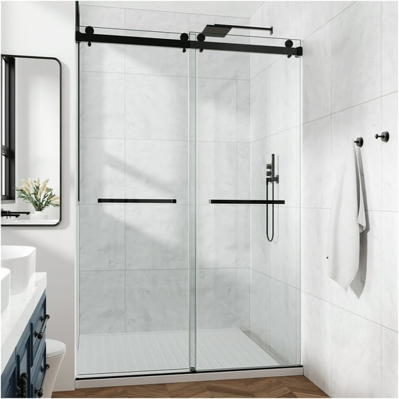 JERFIT 66" x 76" Frameless Sliding Shower Door Enclosure Kit, 3/8 ...