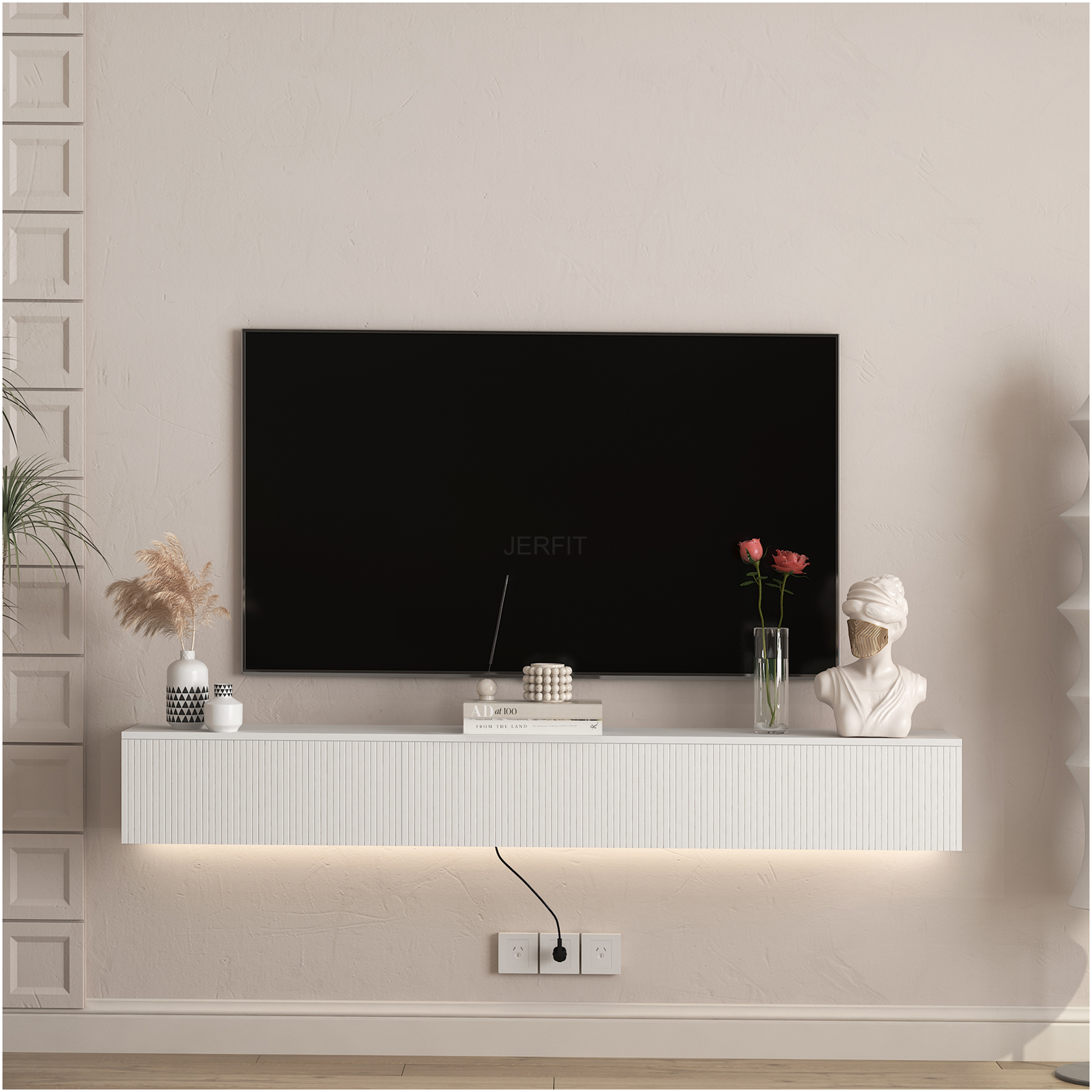 JERFIT 69 inch Floating TV Stand with LED Lights, Wall Mounted ...