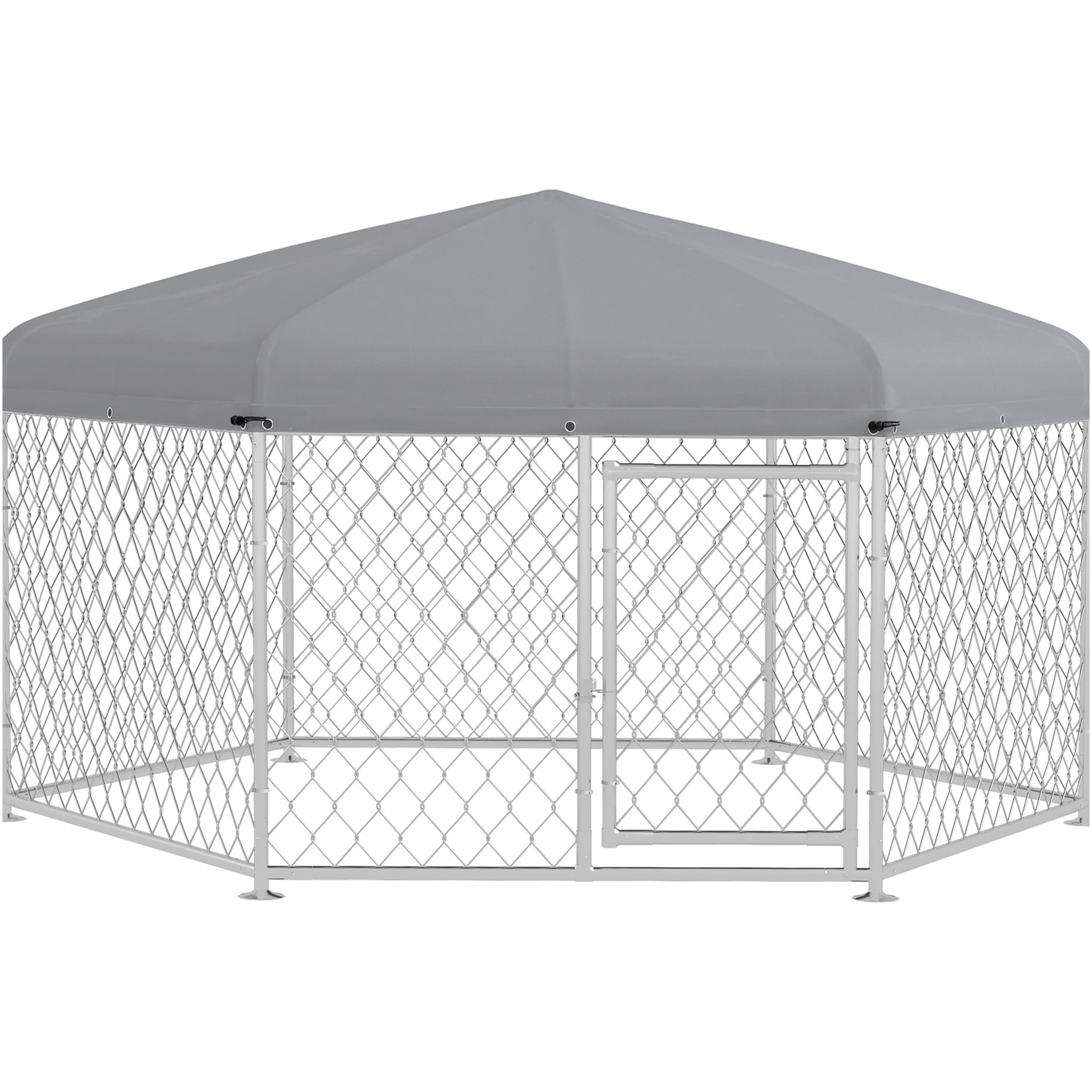 JERFIT 6x6 Ft Outdoor Dog Kennel with Roof, Lockable Steel Metal ...