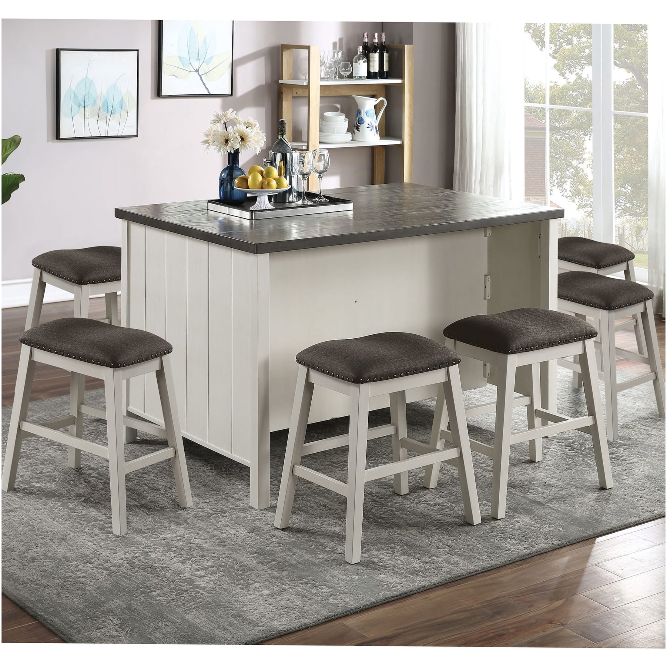 JERFIT 7-Piece Counter Height Dining Set with Storage, Modern Farmhouse ...