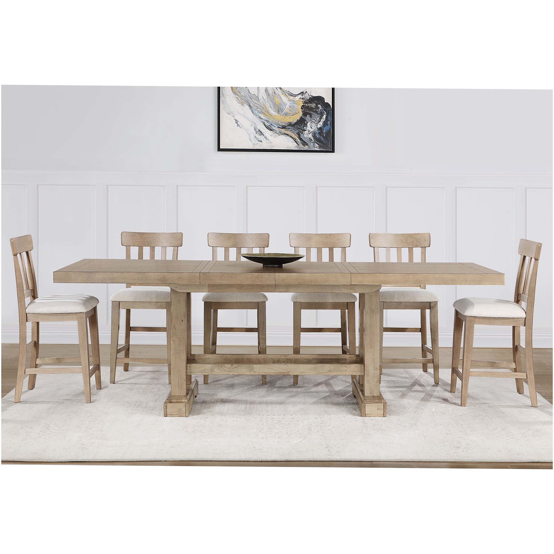 JERFIT 7-Piece Counter Height Dining Set Table with Chairs, Light Brown ...