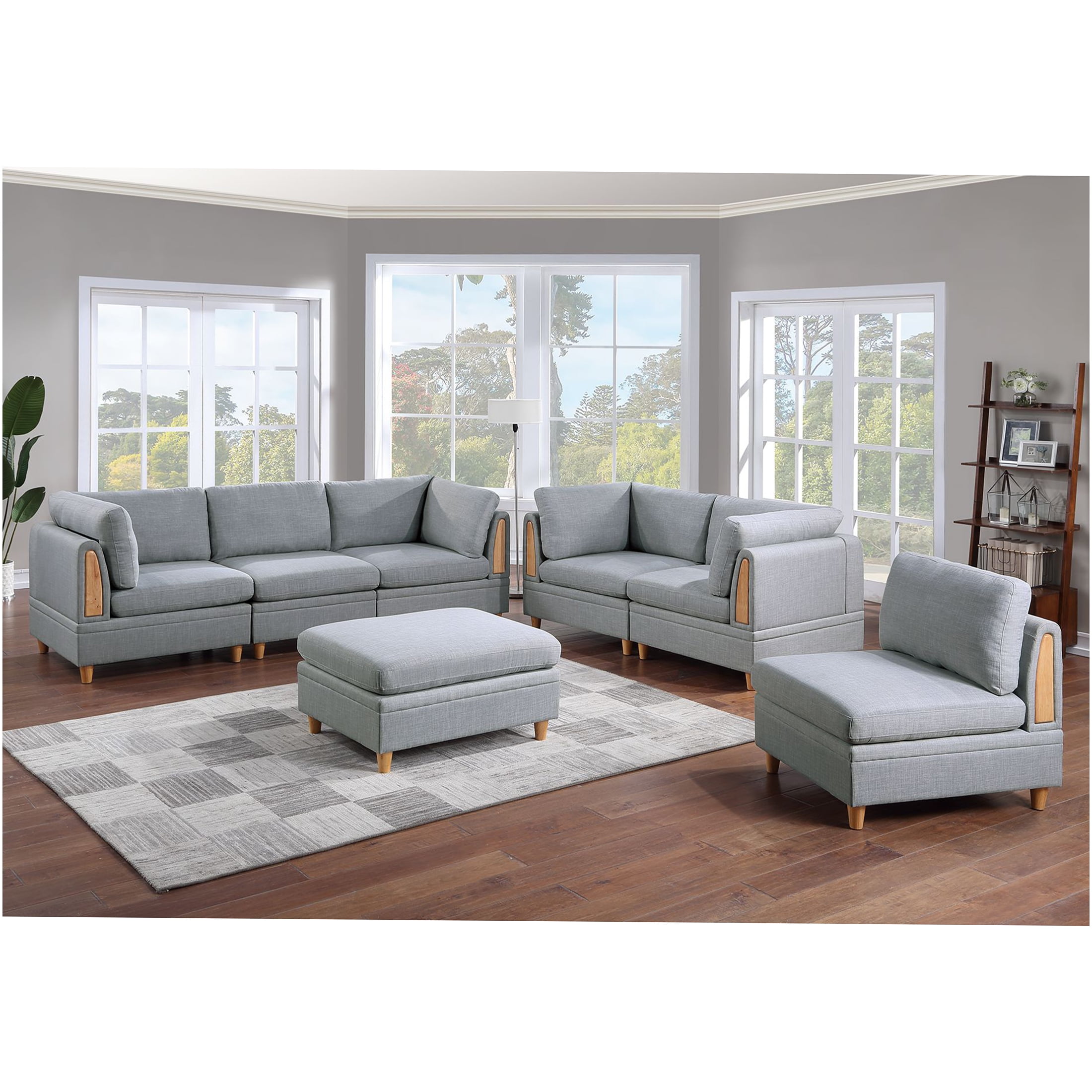 JERFIT 7-Piece Modular Sectional Sofa Set with Ottoman, L-Shaped Plush ...