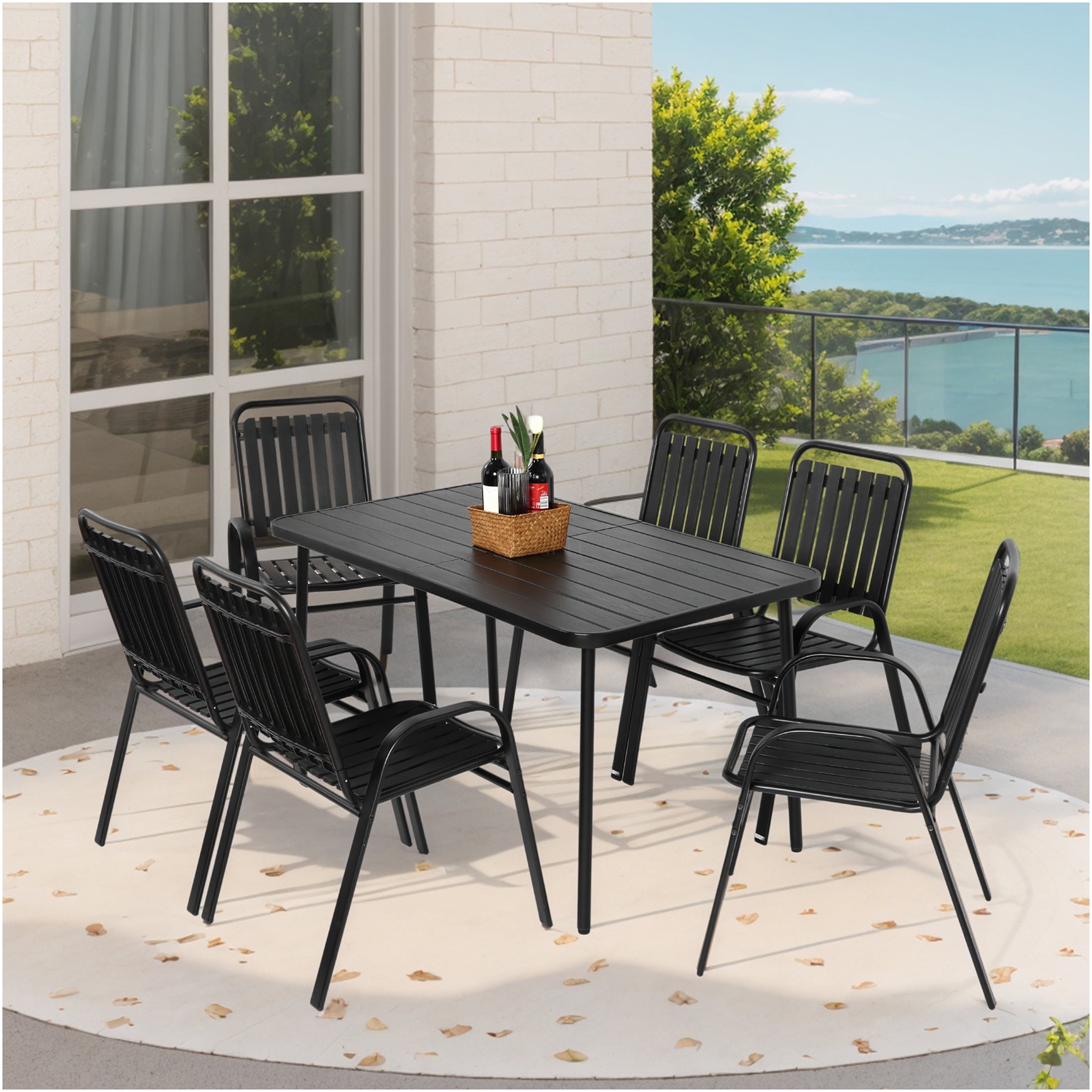 JERFIT 7-Piece Outdoor Dining Set with Steel Table & Plastic Chairs ...
