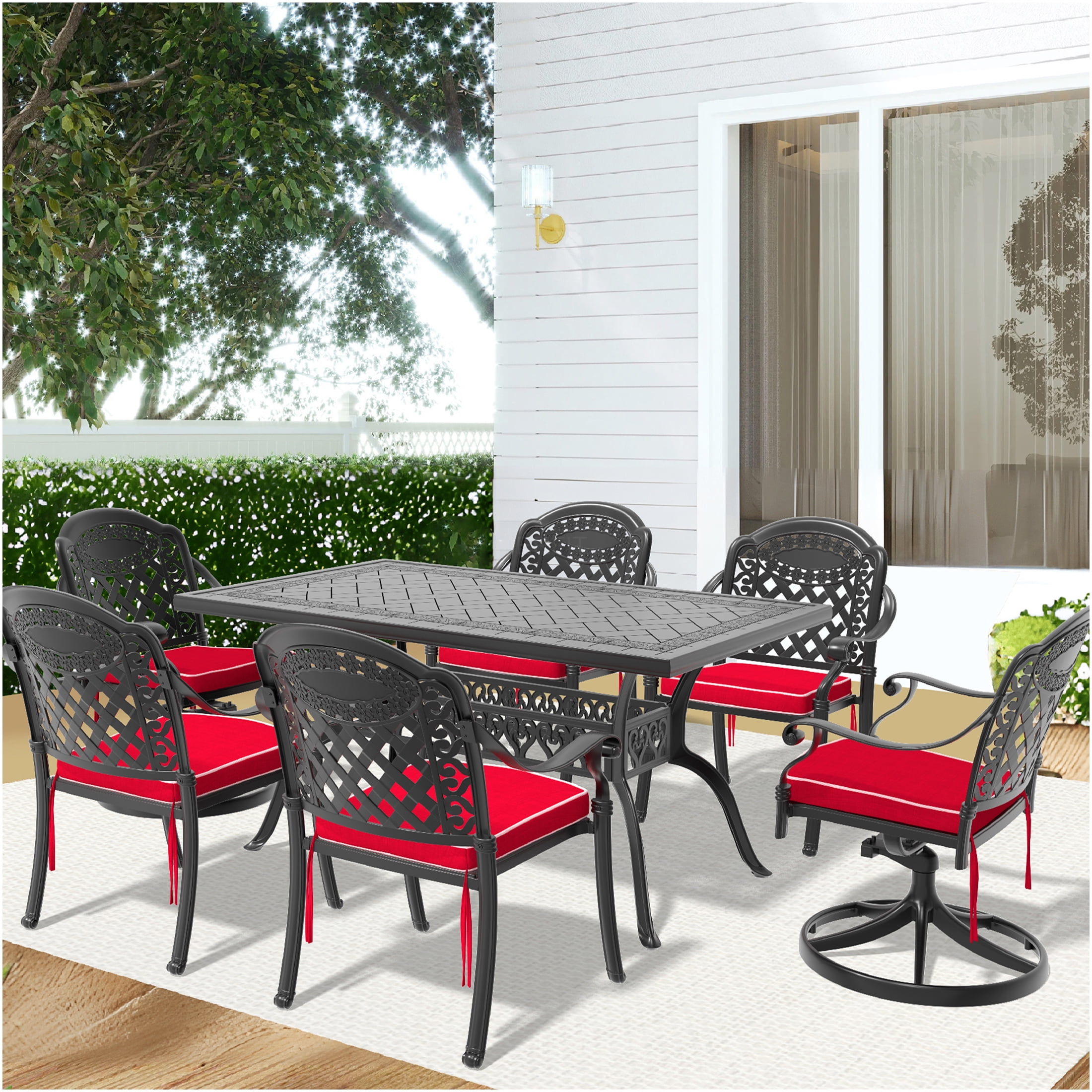 JERFIT 7-Piece Outdoor Dining Set with Swivel Chairs, Cast Aluminum ...