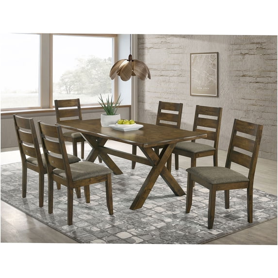 JERFIT 7-Piece Rustic Brown Wood Dining Table Set with 6 Ladder Back ...