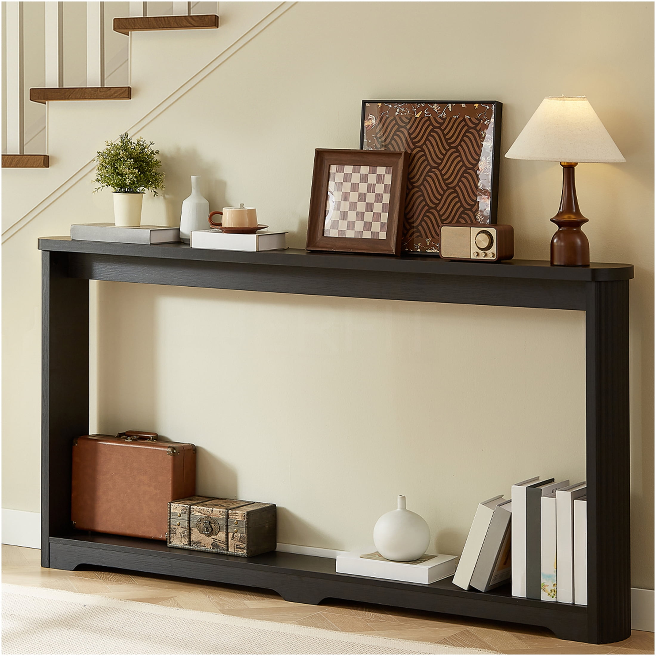 JERFIT 70.1" Narrow Sofa Table with Storage Shelf, Corrugated Texture ...
