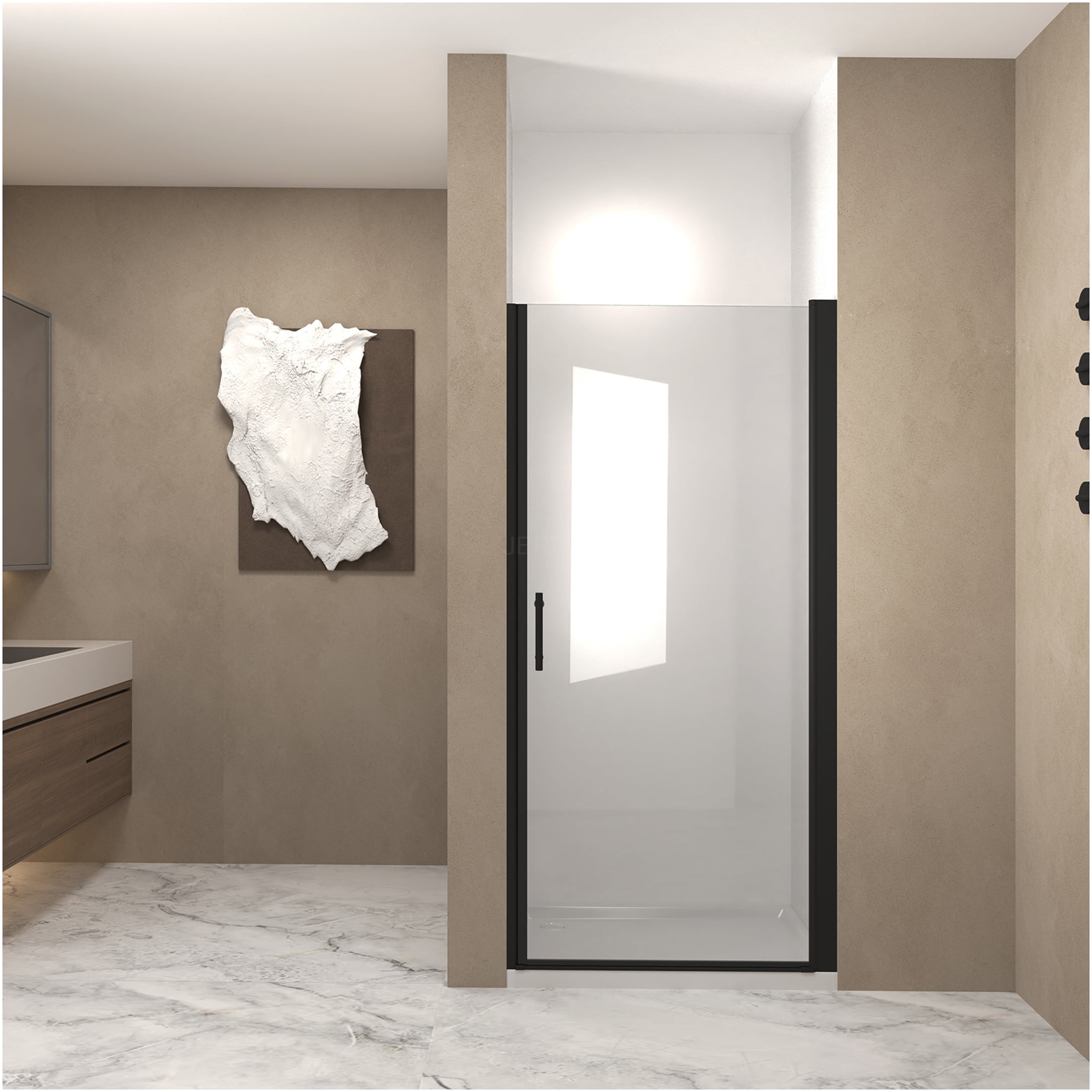 JERFIT 72" Pivot Shower Door with Half Frame, Matte Black Aluminum ...