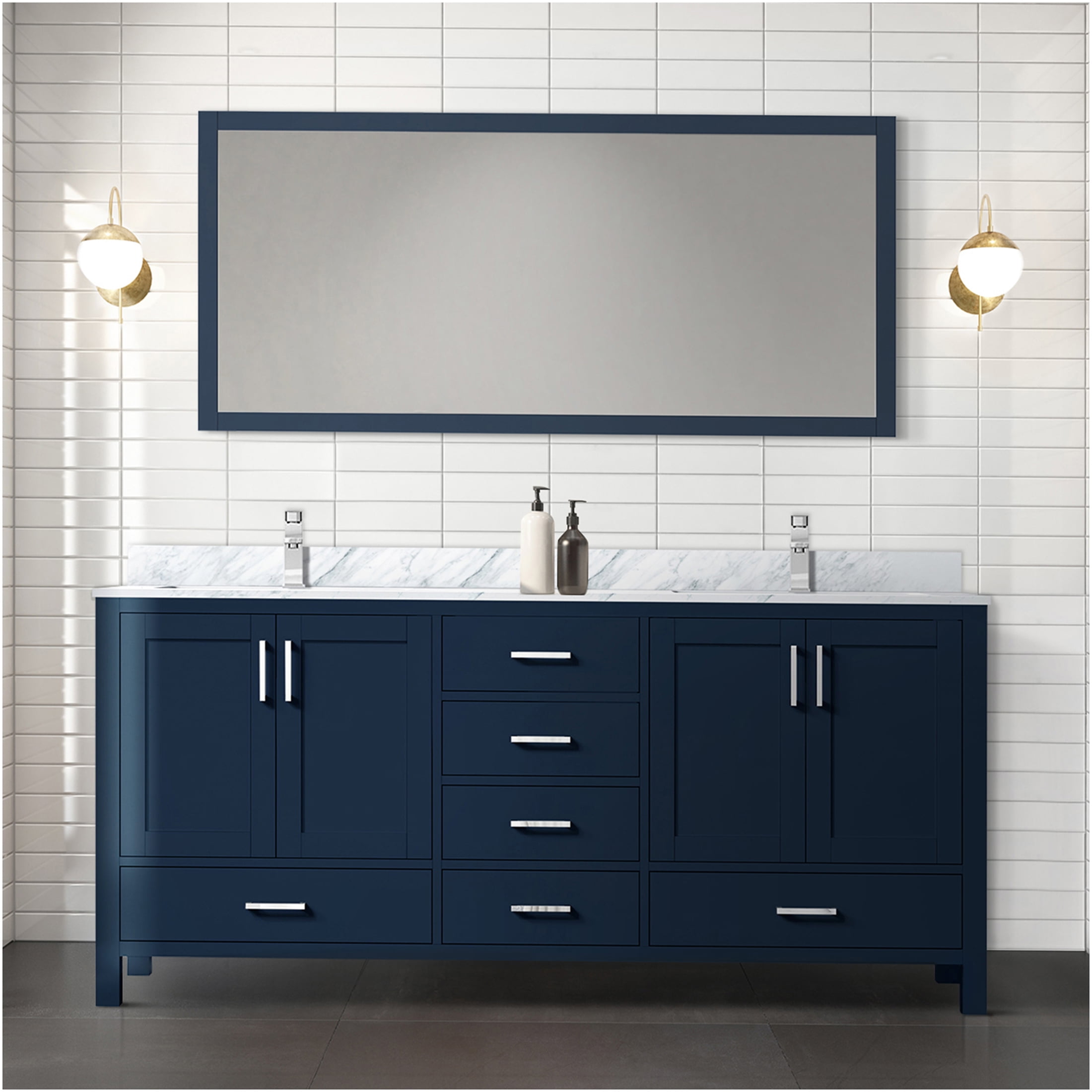 JERFIT 72 inch Navy Blue Double Sink Bathroom Vanity Set with Carrara ...