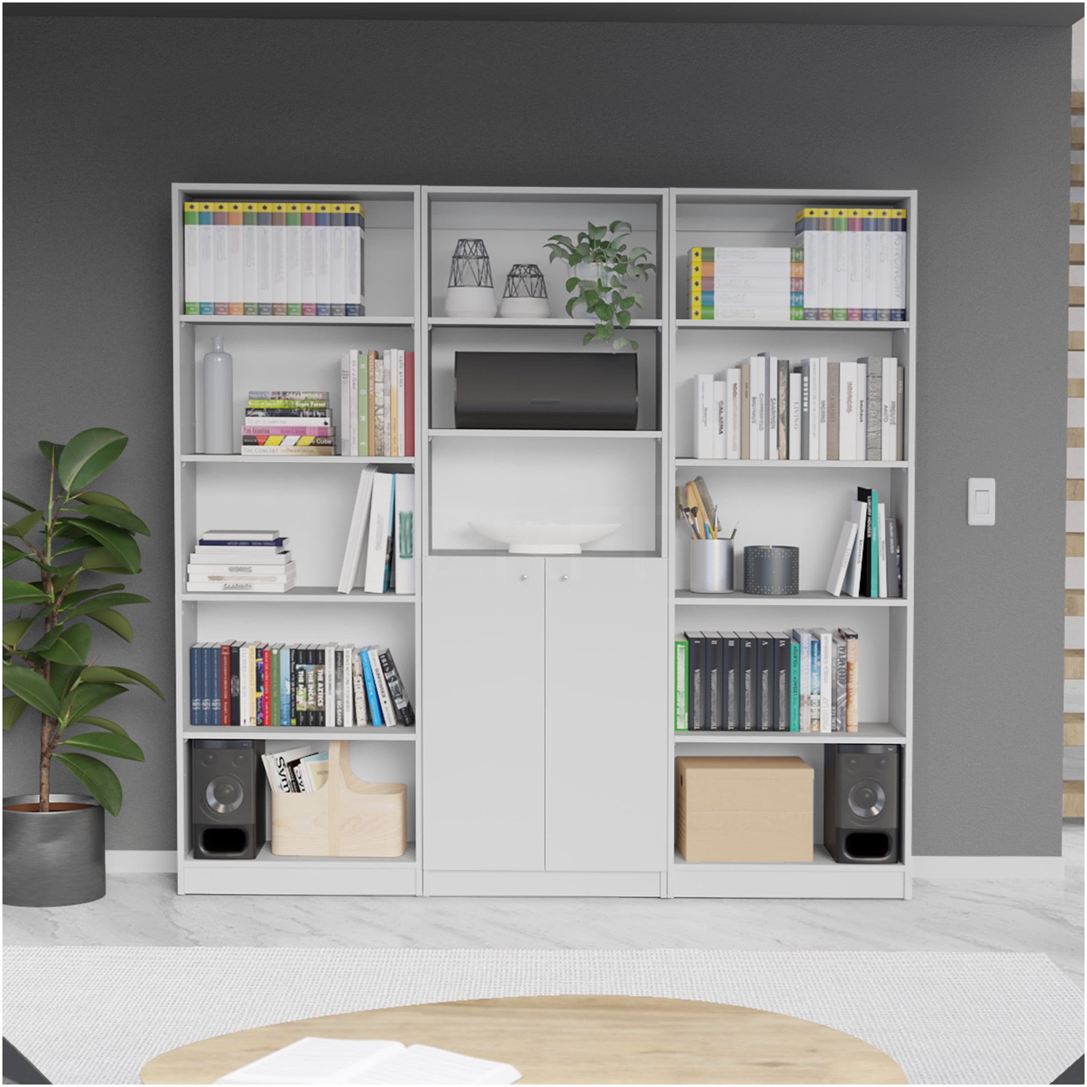 JERFIT 74" Wide 3-Piece Bookcase Set with 13 Open Shelves & 2-Door ...