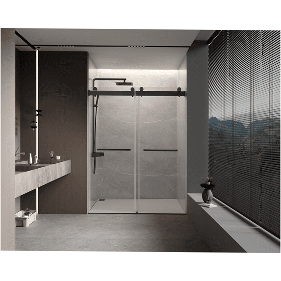 JERFIT 76" H Matte Black Frameless Sliding Shower Door with Soft-Close ...
