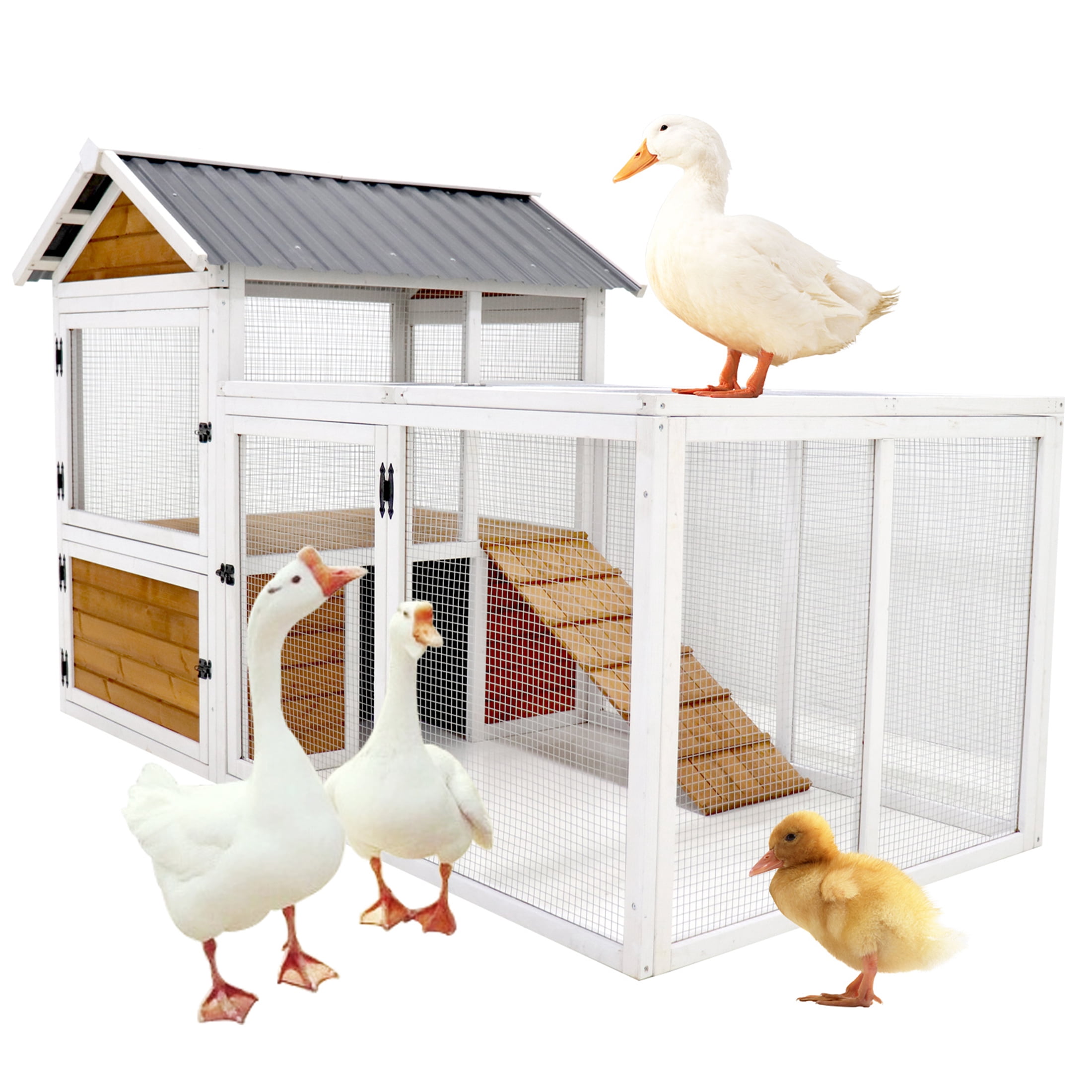JERFIT 77 Inch Large Outdoor Wooden Chicken Coop for Hens, Ducks ...
