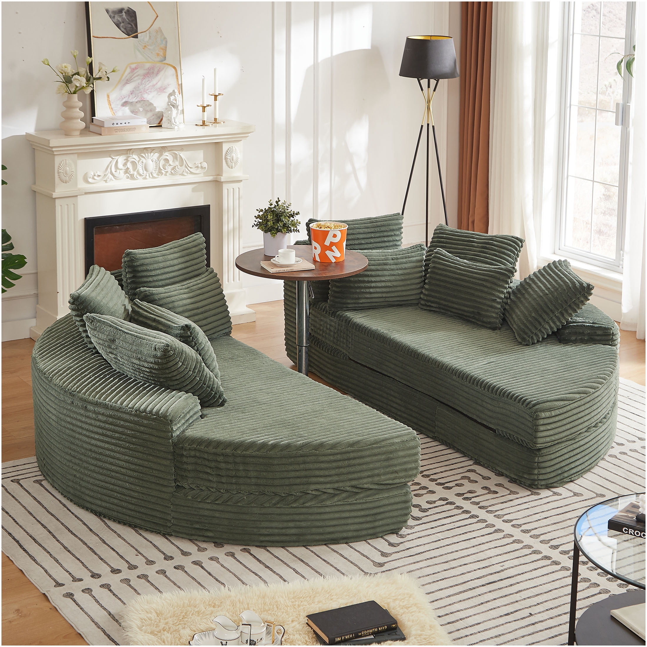 JERFIT 78.5" Round Convertible Recliner Sofa Bed, Oversized Corduroy ...