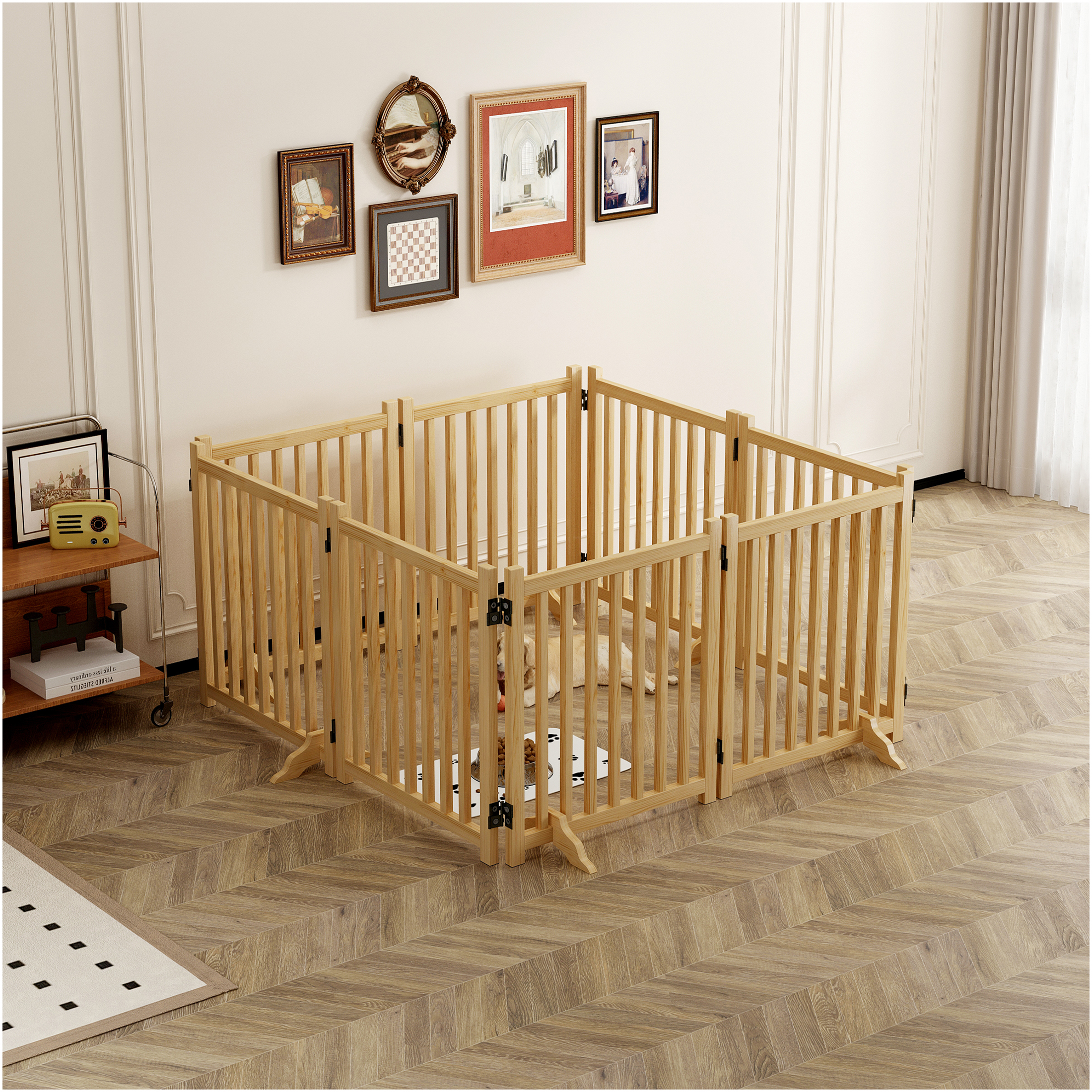 JERFIT 8-Panel Solid Wood Pet Gate for Stairs and Doorways, 31